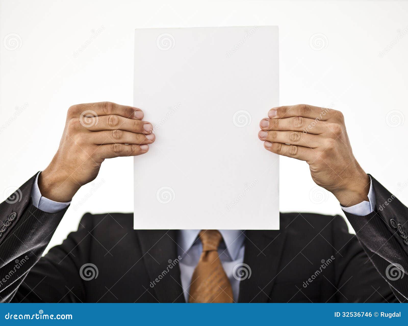 Businessman Holding White Paper in Front of His Fa Stock Photo - Image ...