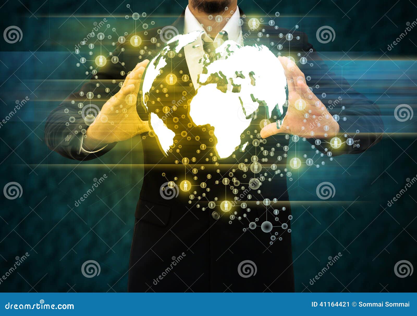 Businessman Holding World Technology Stock Image - Image of click ...