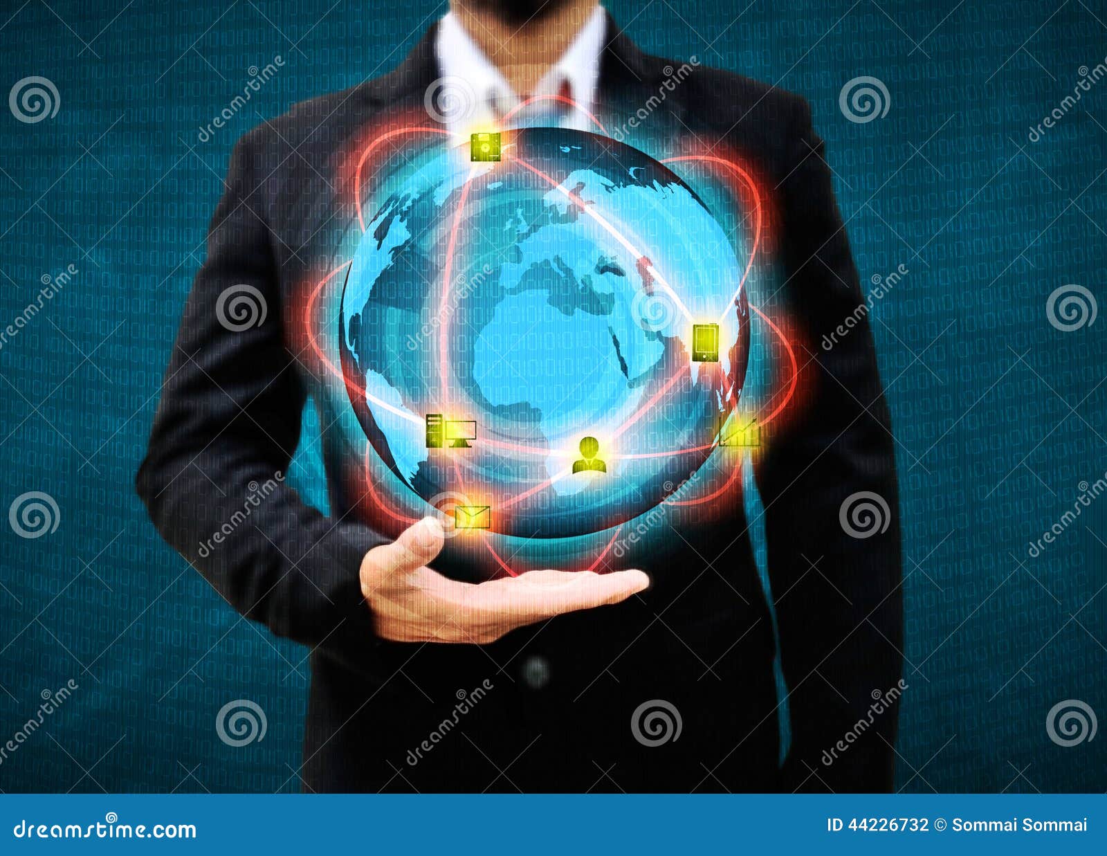 Businessman Holding World Technology Stock Photo - Image of blue ...