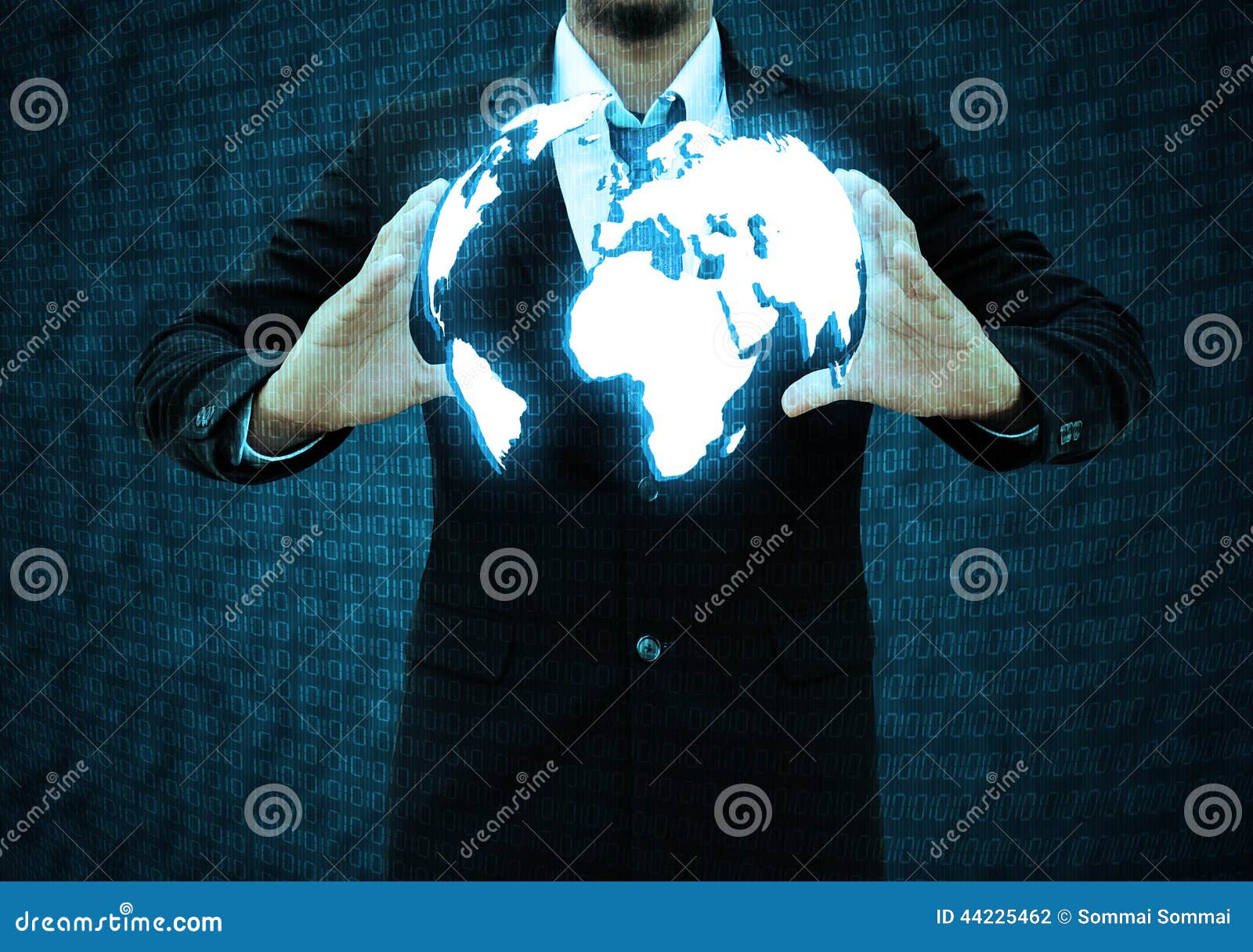 Businessman Holding a World Technology Stock Photo - Image of ...