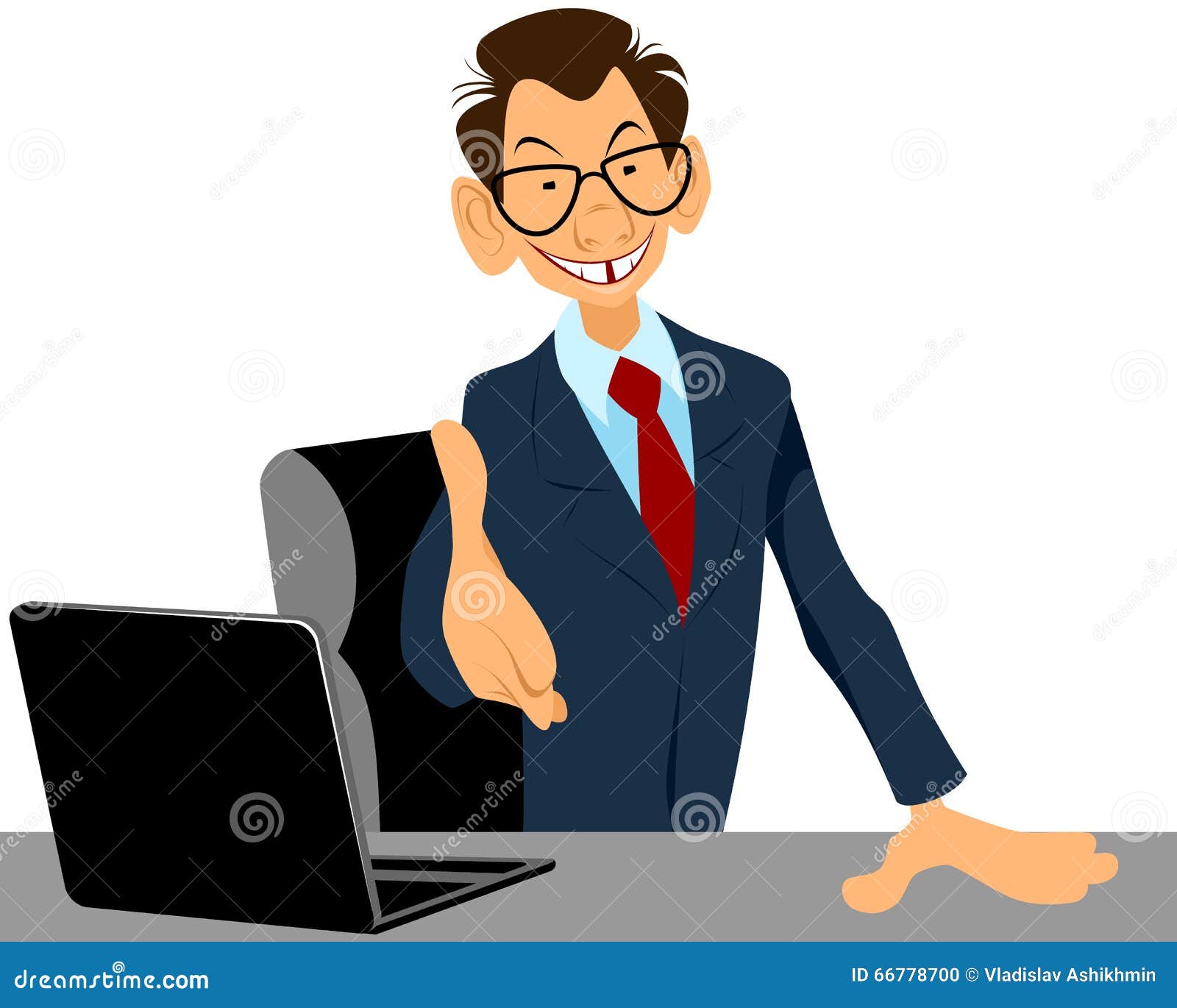 Businessman holds out hand stock vector. Illustration of humor - 66778700