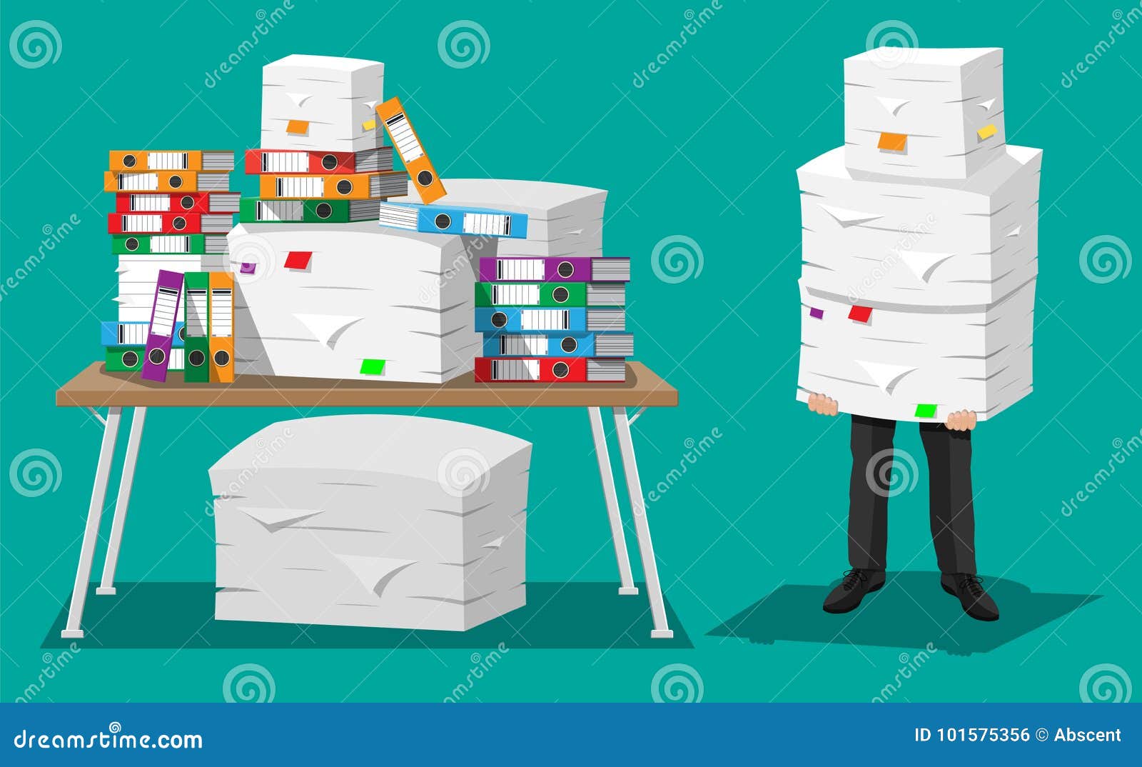 Businessman in Pile of Office Papers Stock Vector - Illustration of ...