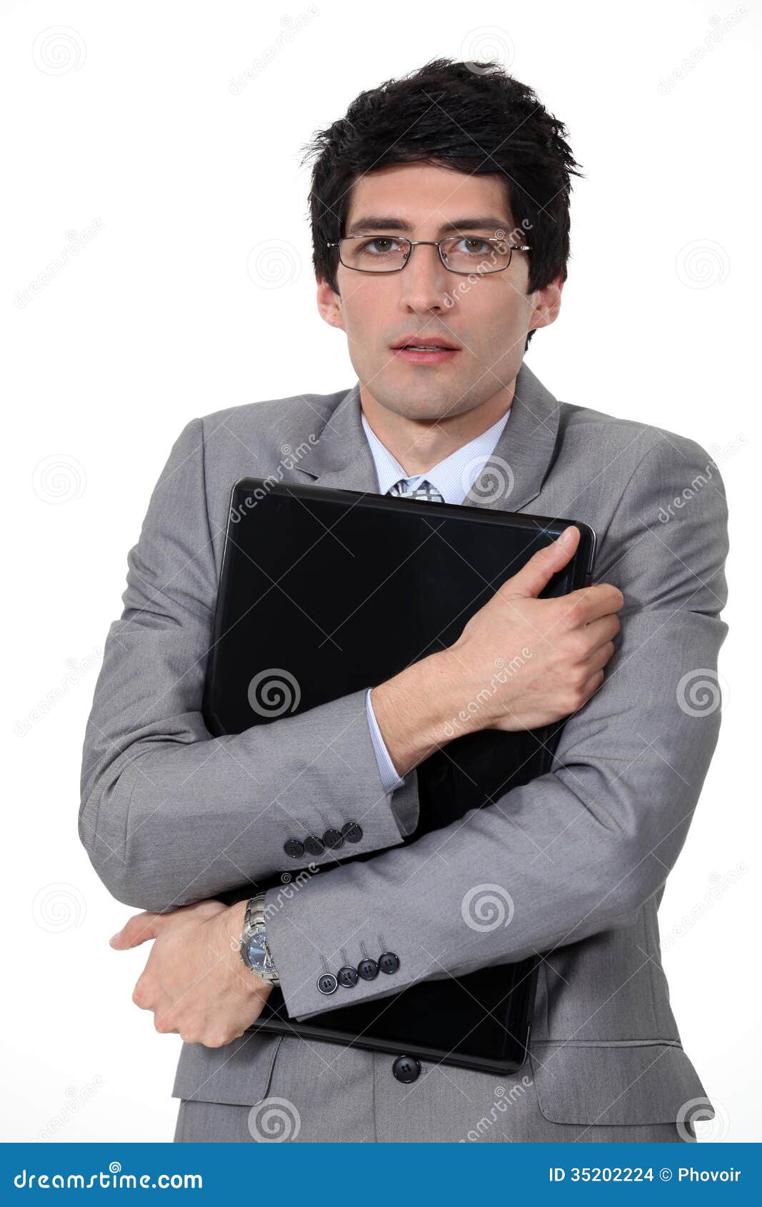 Businessman Hugging His Briefcase. Stock Photo - Image of handsome ...