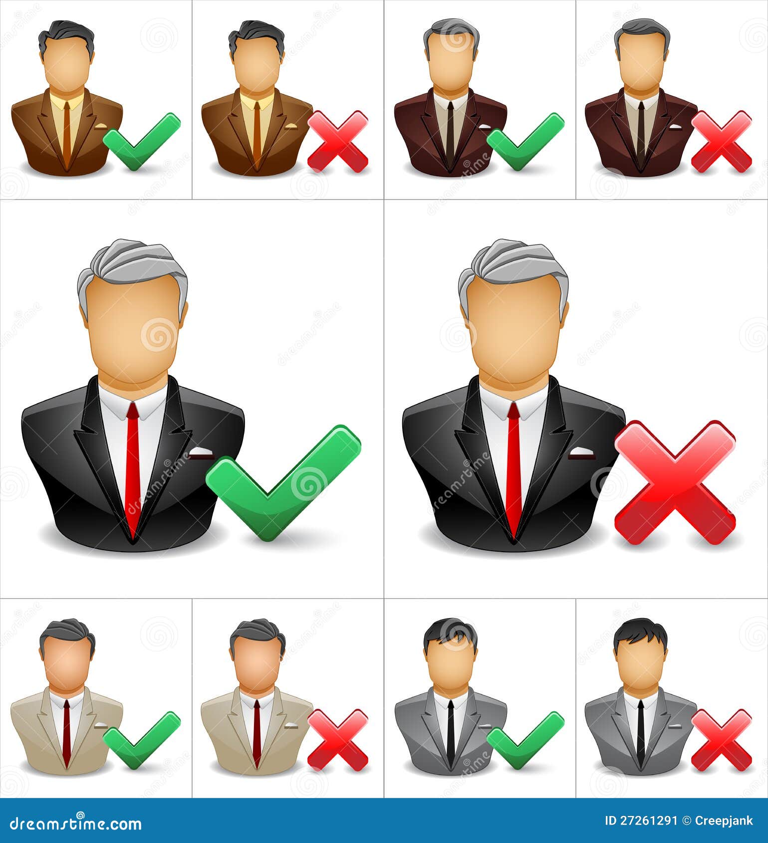 Businessman Icon with Tick and Cross Symbol Stock Illustration ...