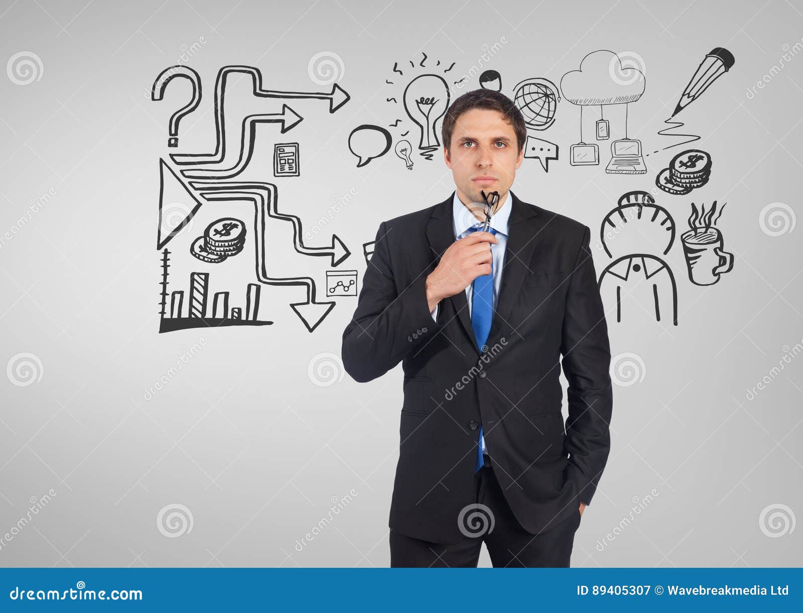 Businessman with Ideas Business Graphics Drawings Stock Illustration ...