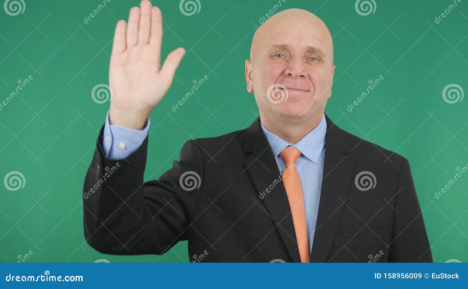 Businessman Image Making Hello Hand Gestures with Green Background ...