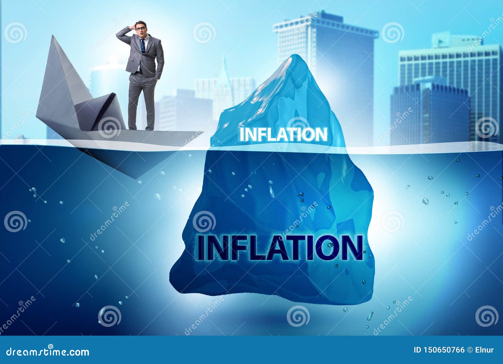 The Businessman in Inflation Concept Wih Iceberg Stock Photo - Image of ...