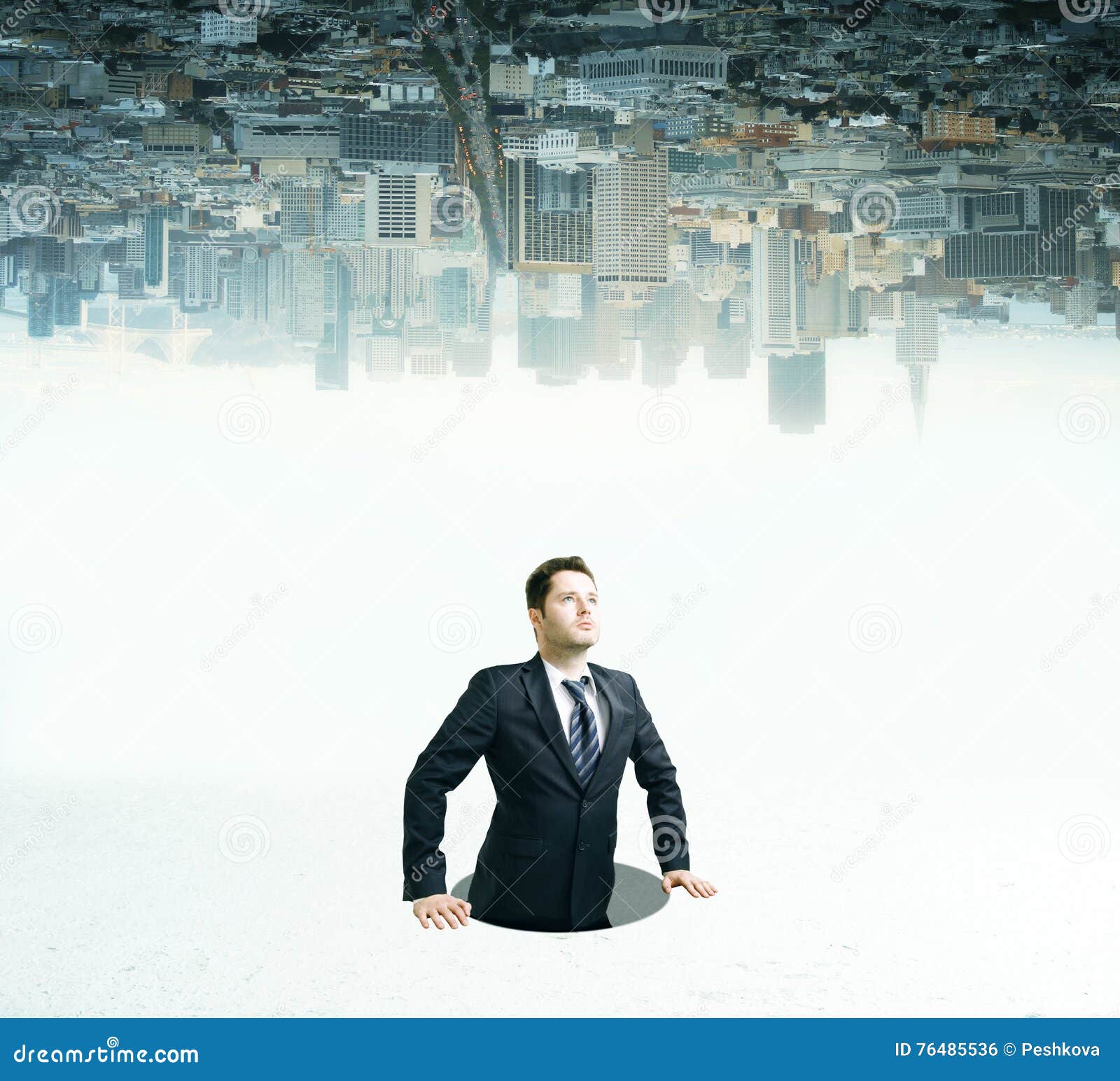 Businessman Inside Hole Looking Up Stock Photo - Image of person ...