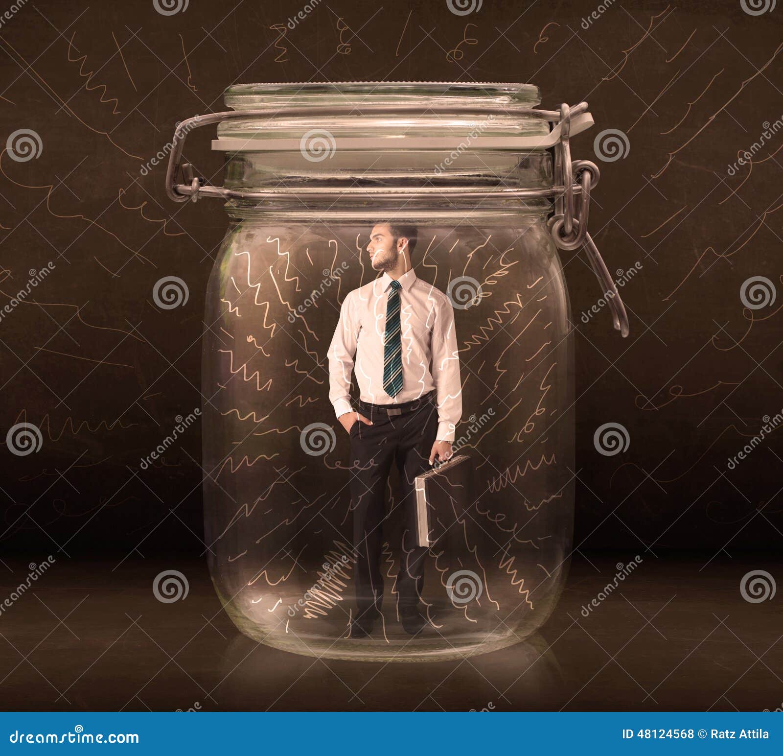 Businessman Inside a Jar with Powerful Hand Drawn Lines Concept Stock ...