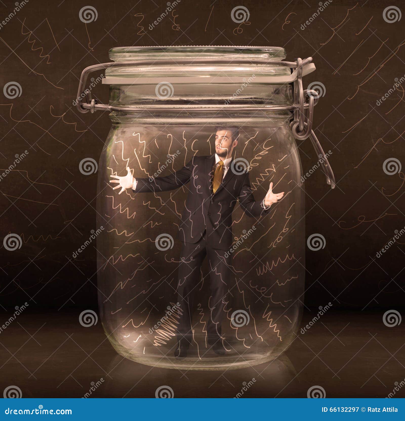 Businessman Inside a Jar with Powerful Hand Drawn Lines Concept Stock ...