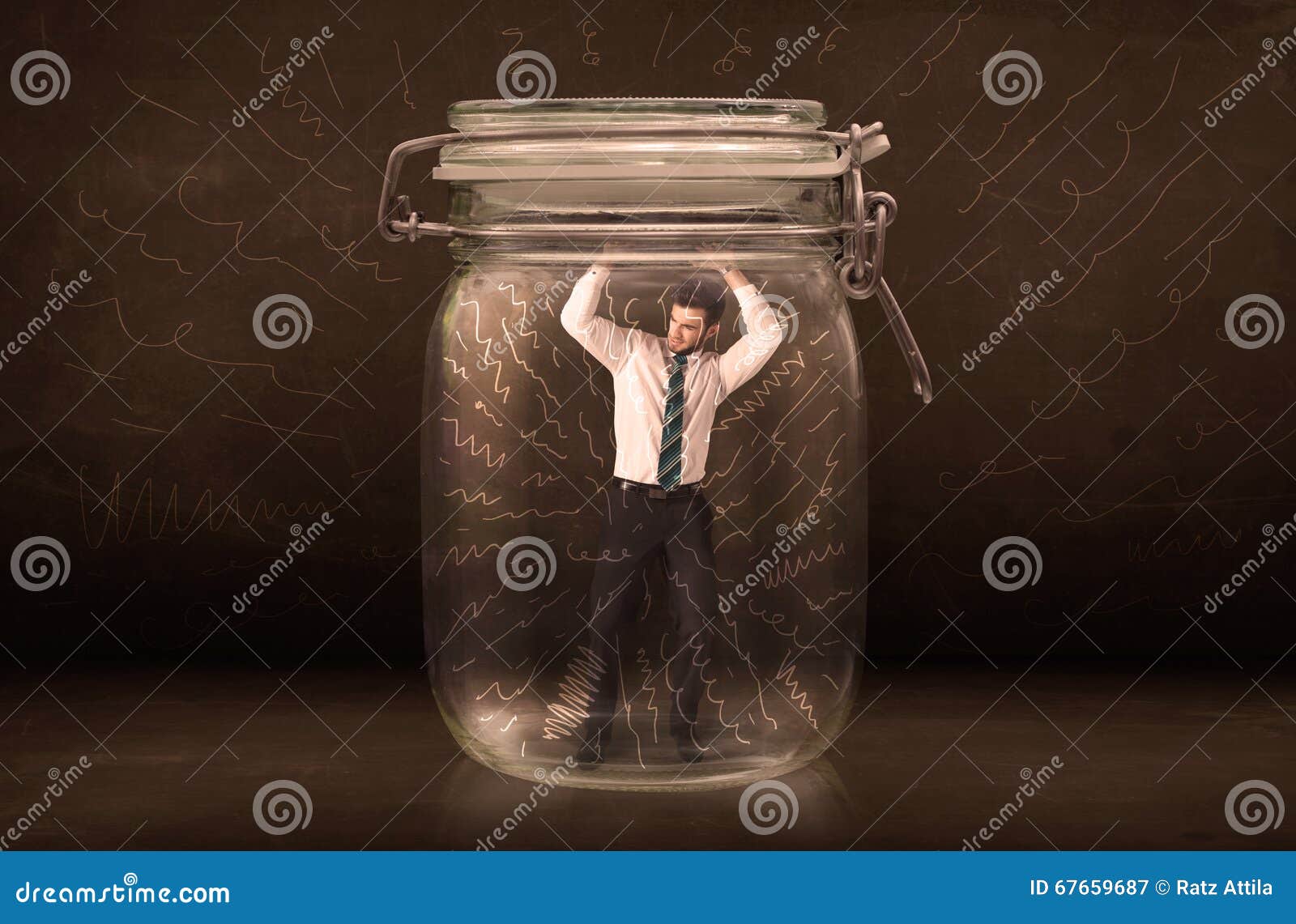 Businessman Inside a Jar with Powerful Hand Drawn Lines Concept Stock ...