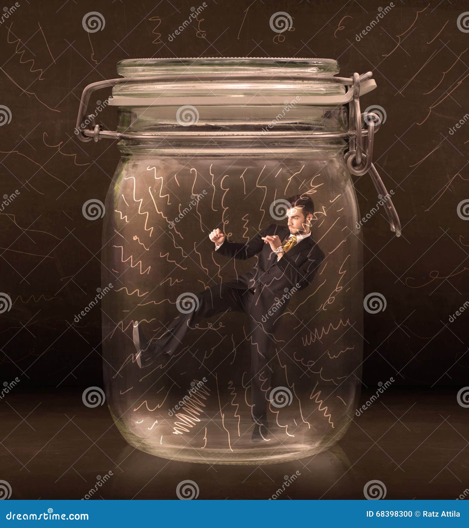 Businessman Inside a Jar with Powerful Hand Drawn Lines Concept Stock ...