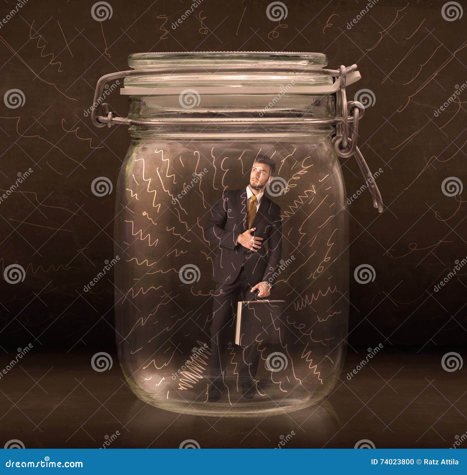 Businessman Inside a Jar with Powerful Hand Drawn Lines Concept Stock ...