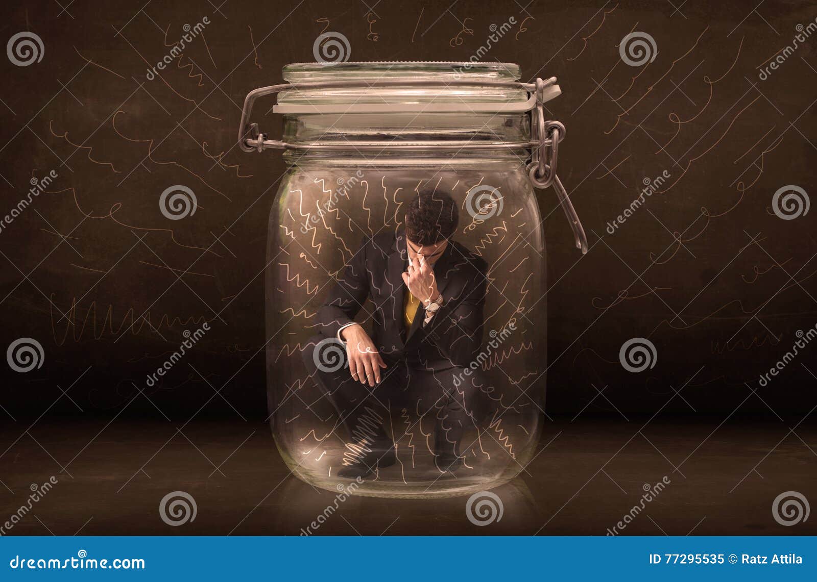 Businessman Inside a Jar with Powerful Hand Drawn Lines Concept Stock ...
