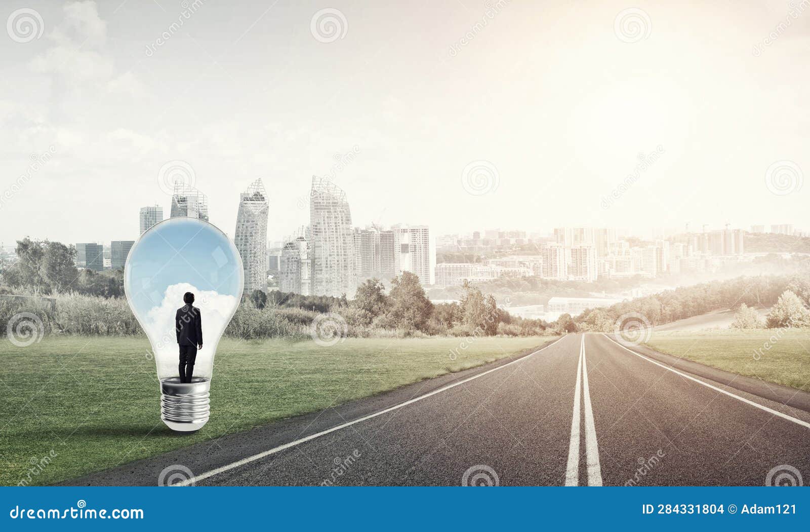 Businessman Inside Light Bulb Stock Illustration - Illustration of male ...