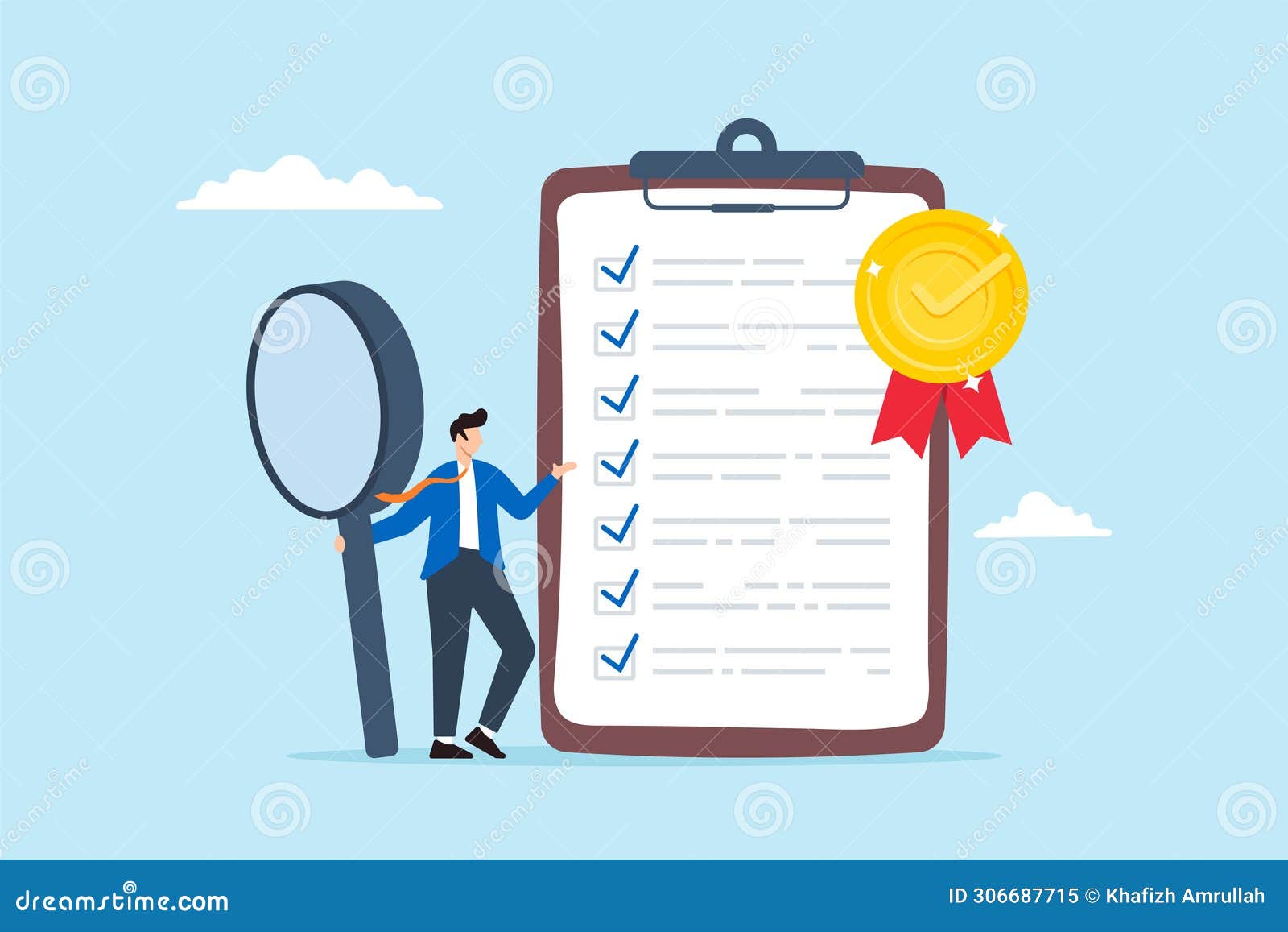 Businessman Inspect Quality Control Badge Document with Magnifying ...