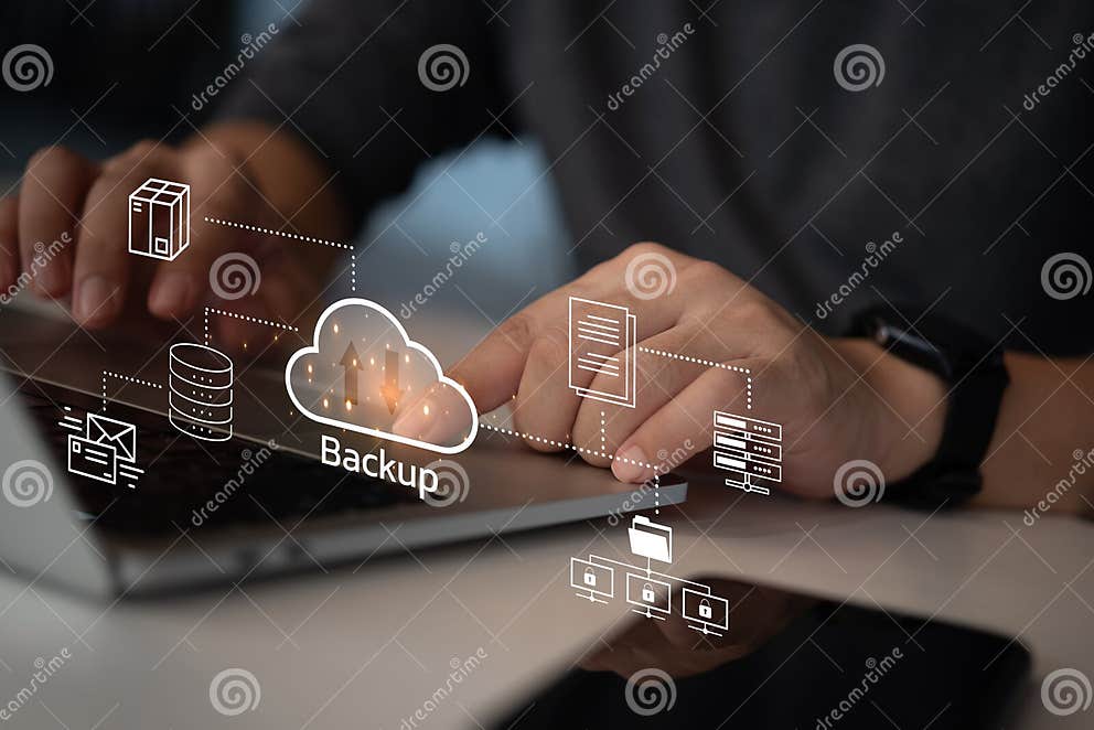 Businessman Interacting with a Backup Interface Virtual Cloud Network ...