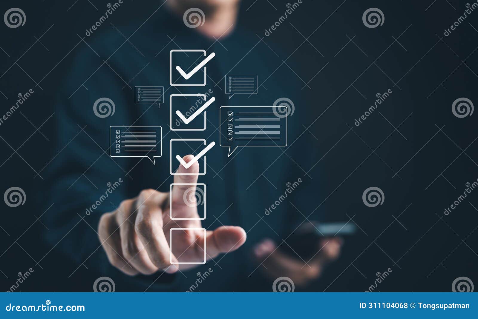 Businessman Interacting with Digital Checklist Interface. Correct Sign ...