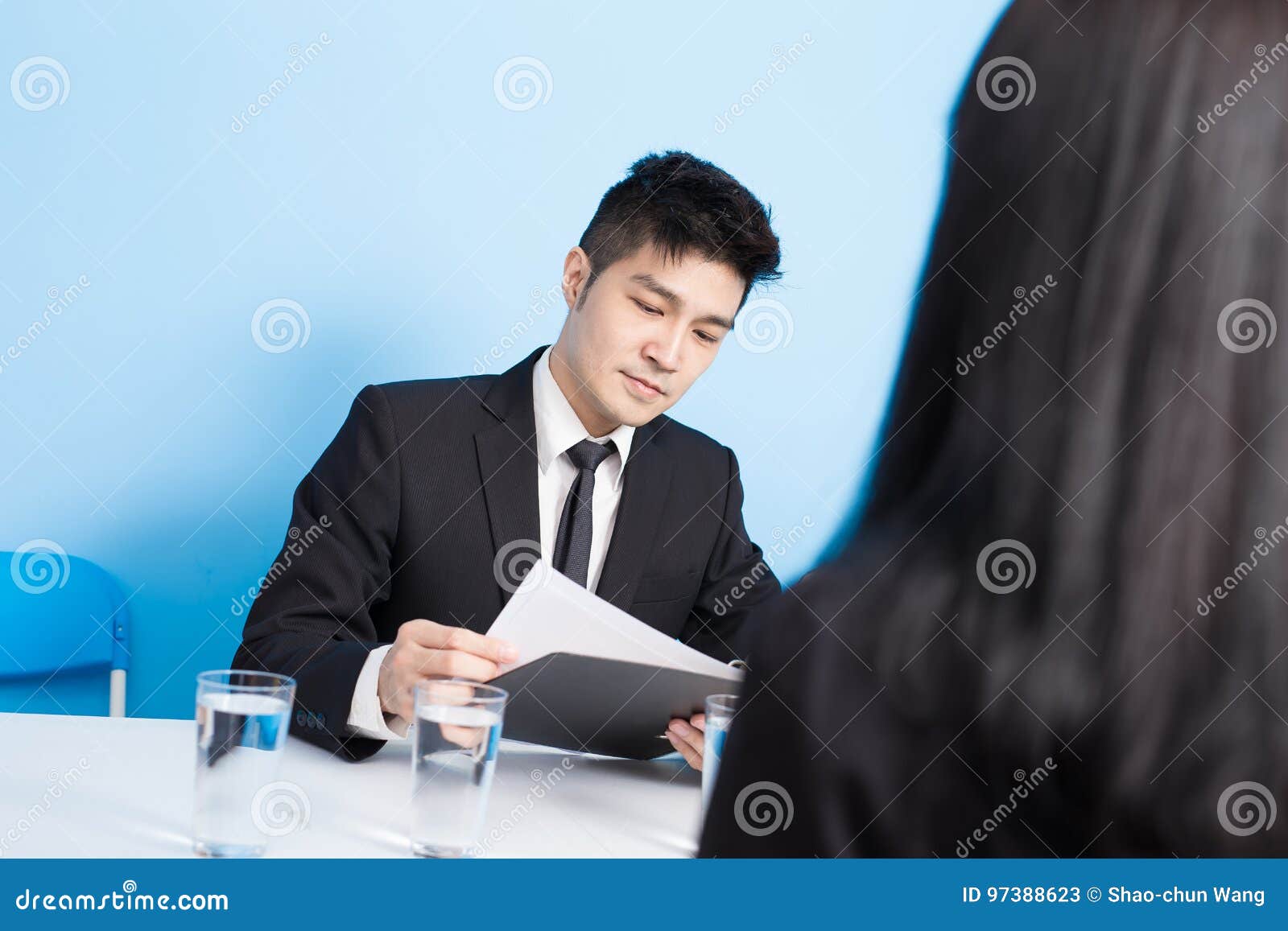 Businessman with interview stock image. Image of office - 97388623