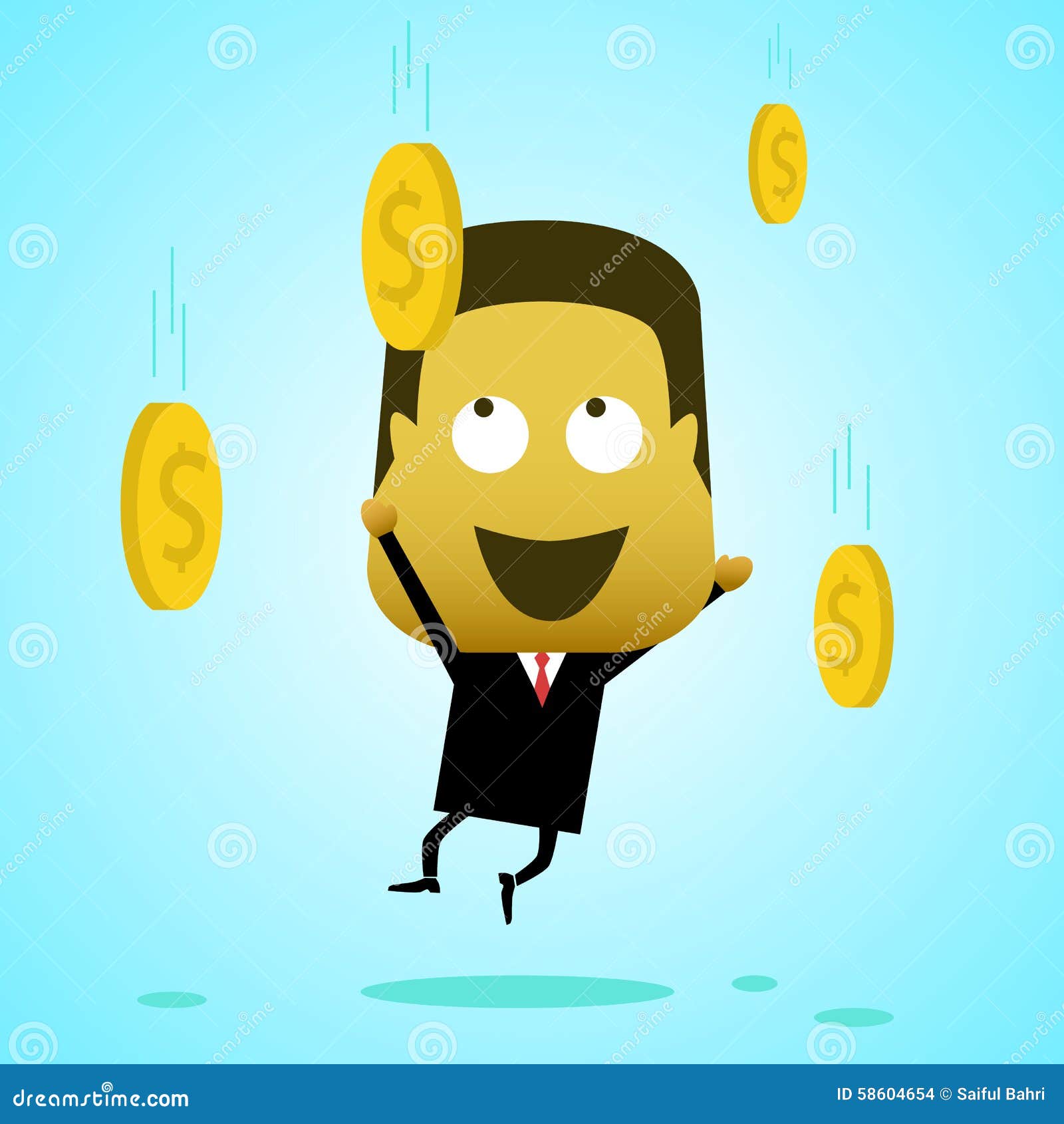 A Businessman Jump and Catch Coins that Fall from the Sky Stock Vector ...