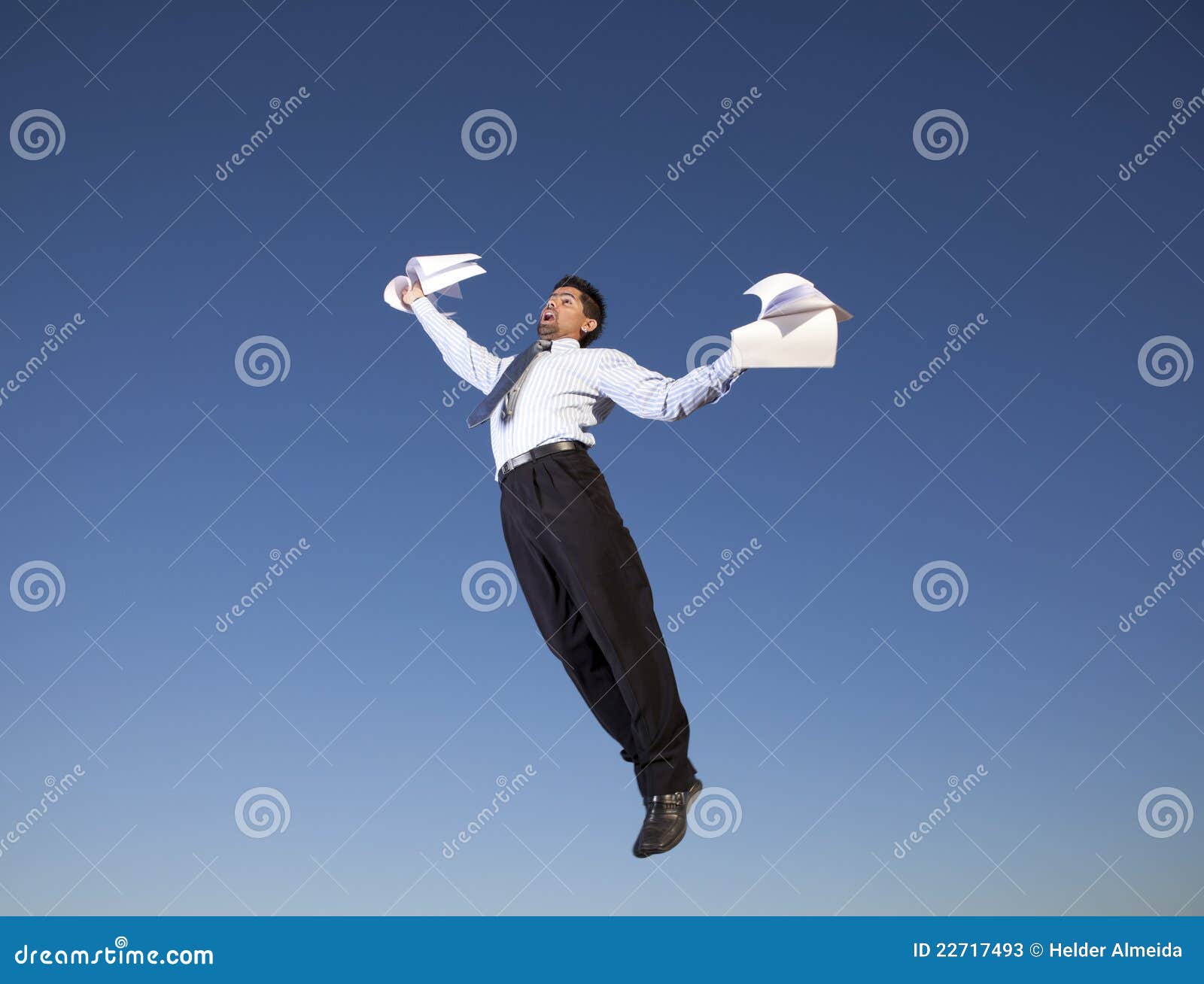 Businessman Jump Holding Documents Stock Image - Image of caucasian ...