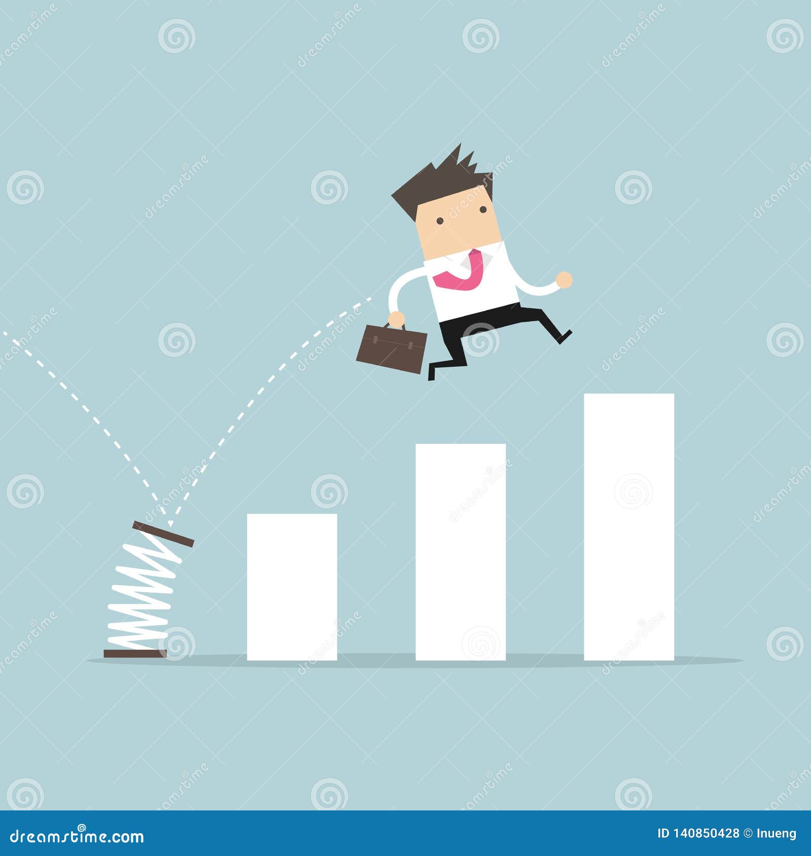 Businessman Jump Spring Across the Growing Bar Chart. Growth for ... Businessman Jump Spring Across the Growing Bar Chart. Growth for ...
