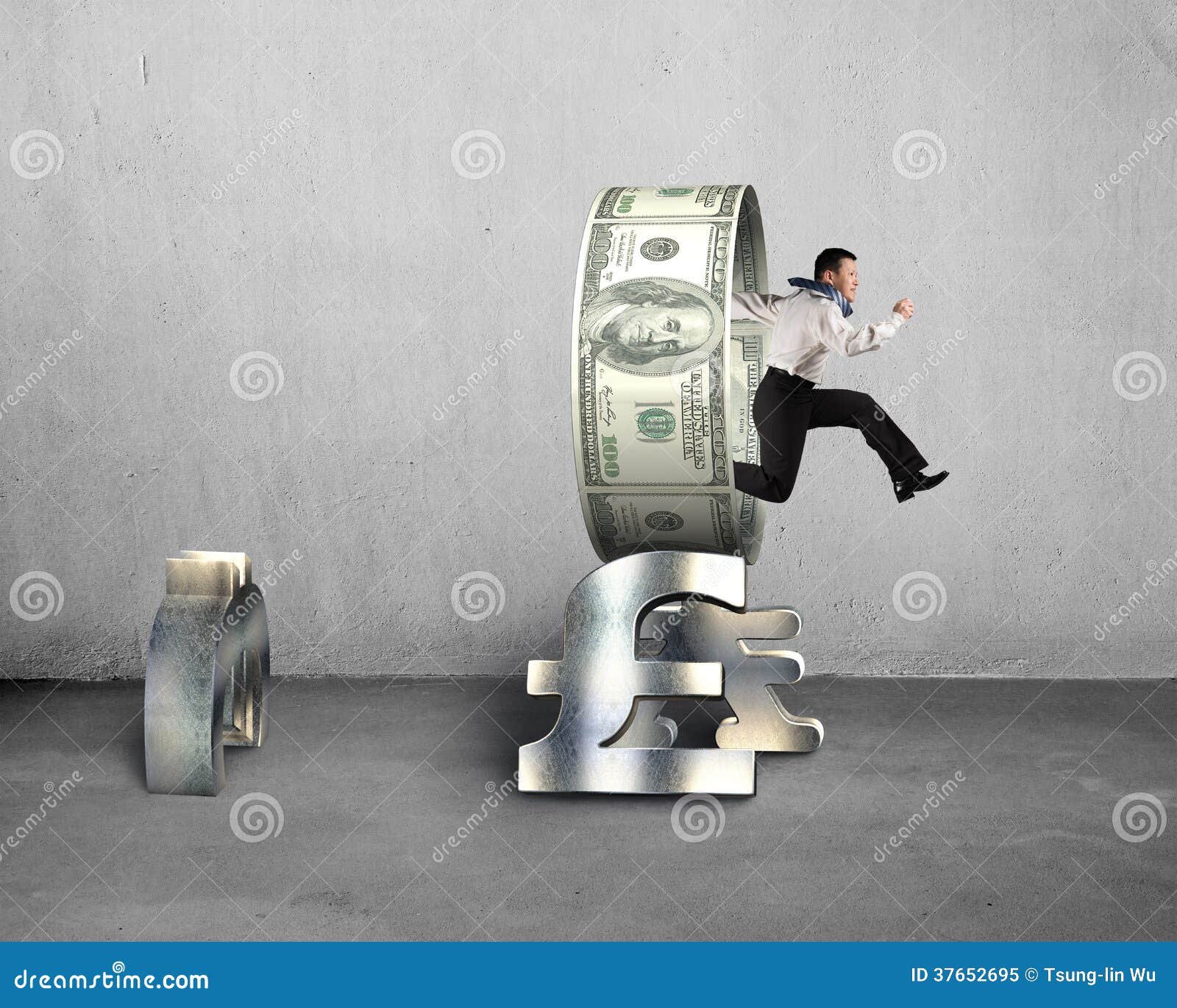 Businessman Jumping through Circle on Stack Money Symbols Stock Image ...