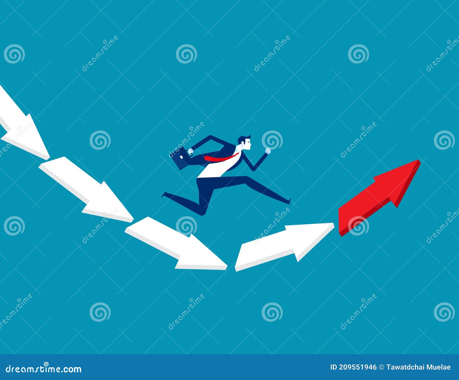 Businessman Jumping from Falling Arrow To Rising Arrow. Direction ...