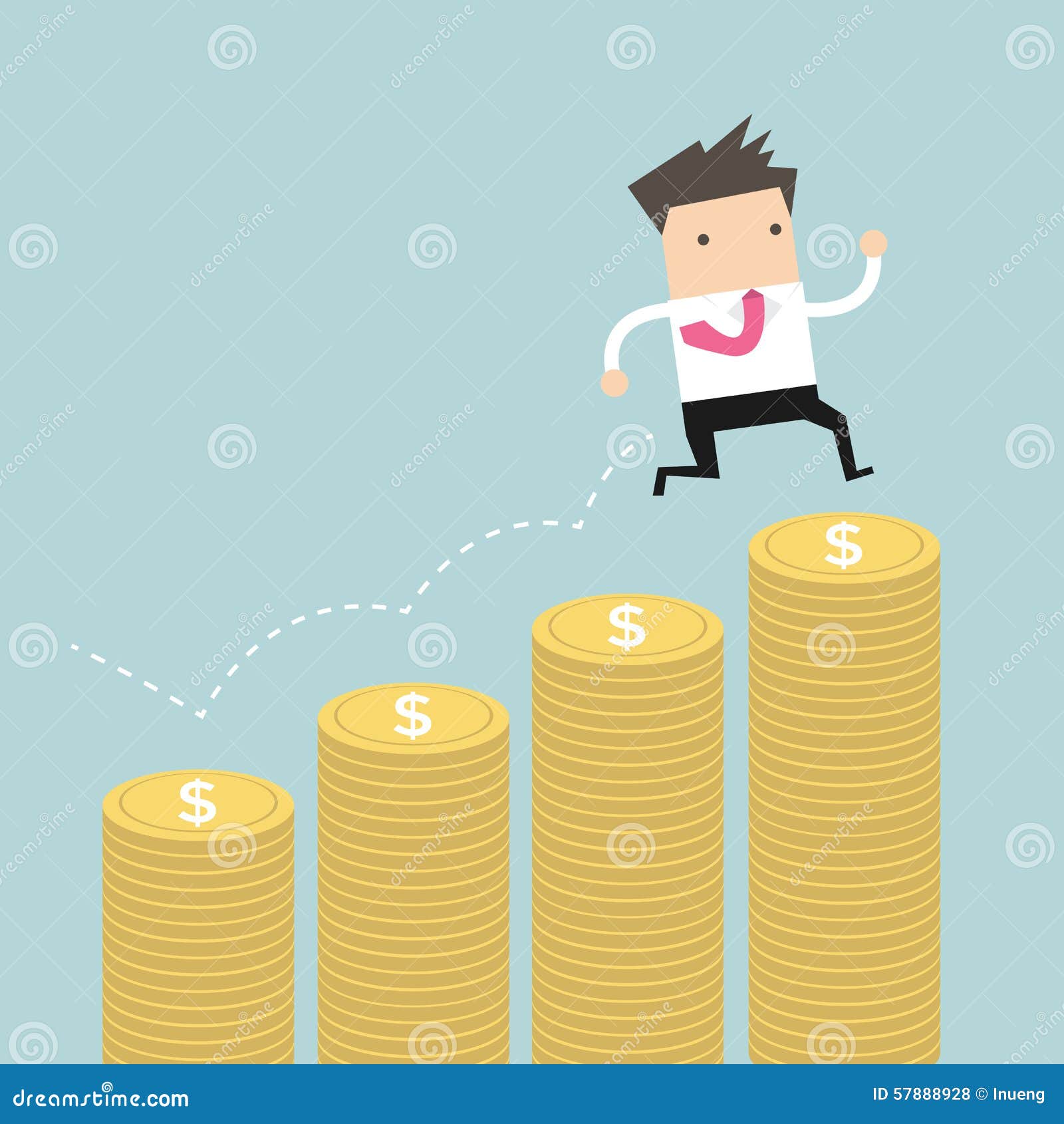 Businessman Jumping on the Money Step Stock Vector - Illustration of ...