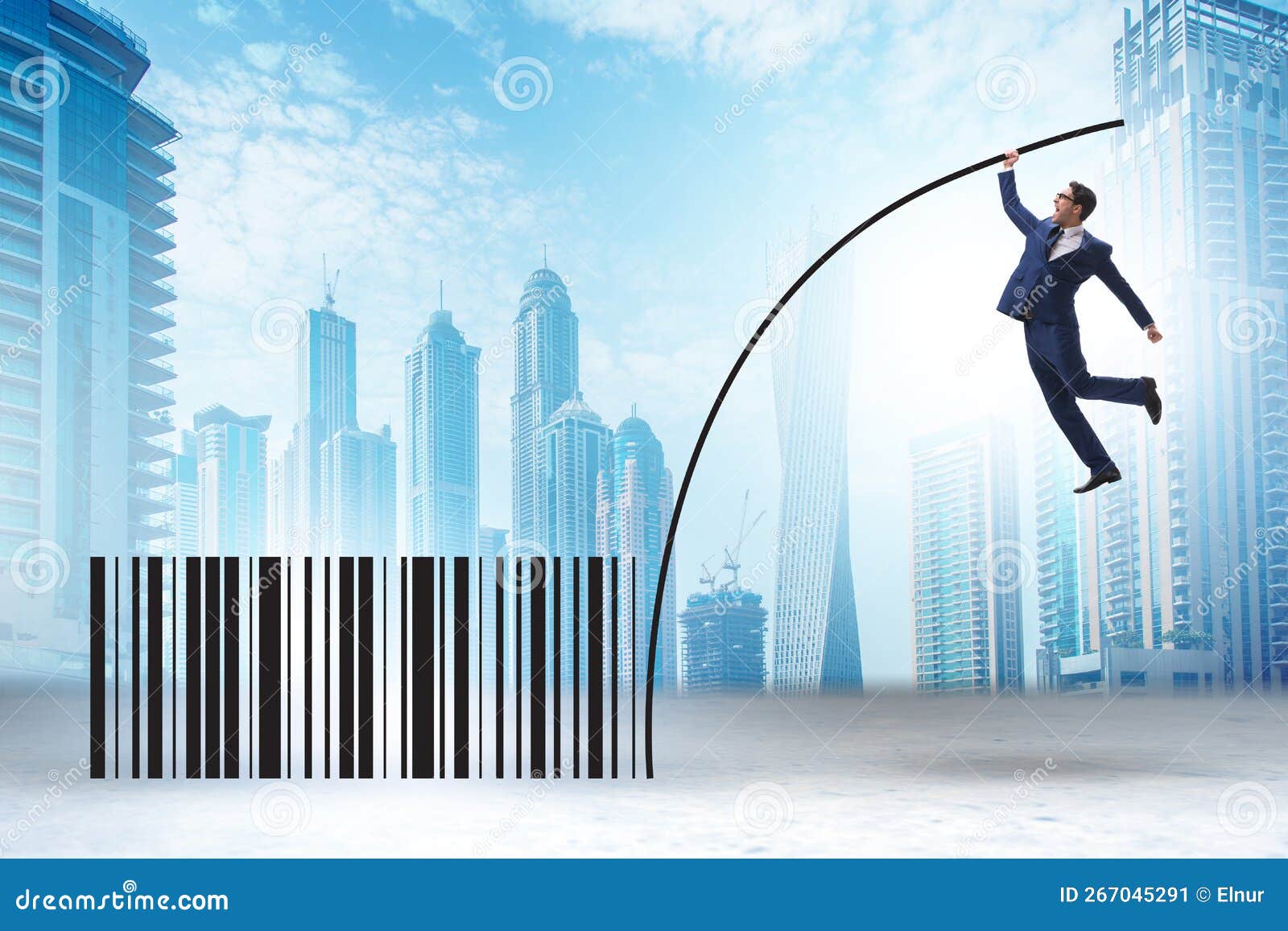 Businessman Jumping Over Bar Code in Pole Vaulting Stock Image - Image ...