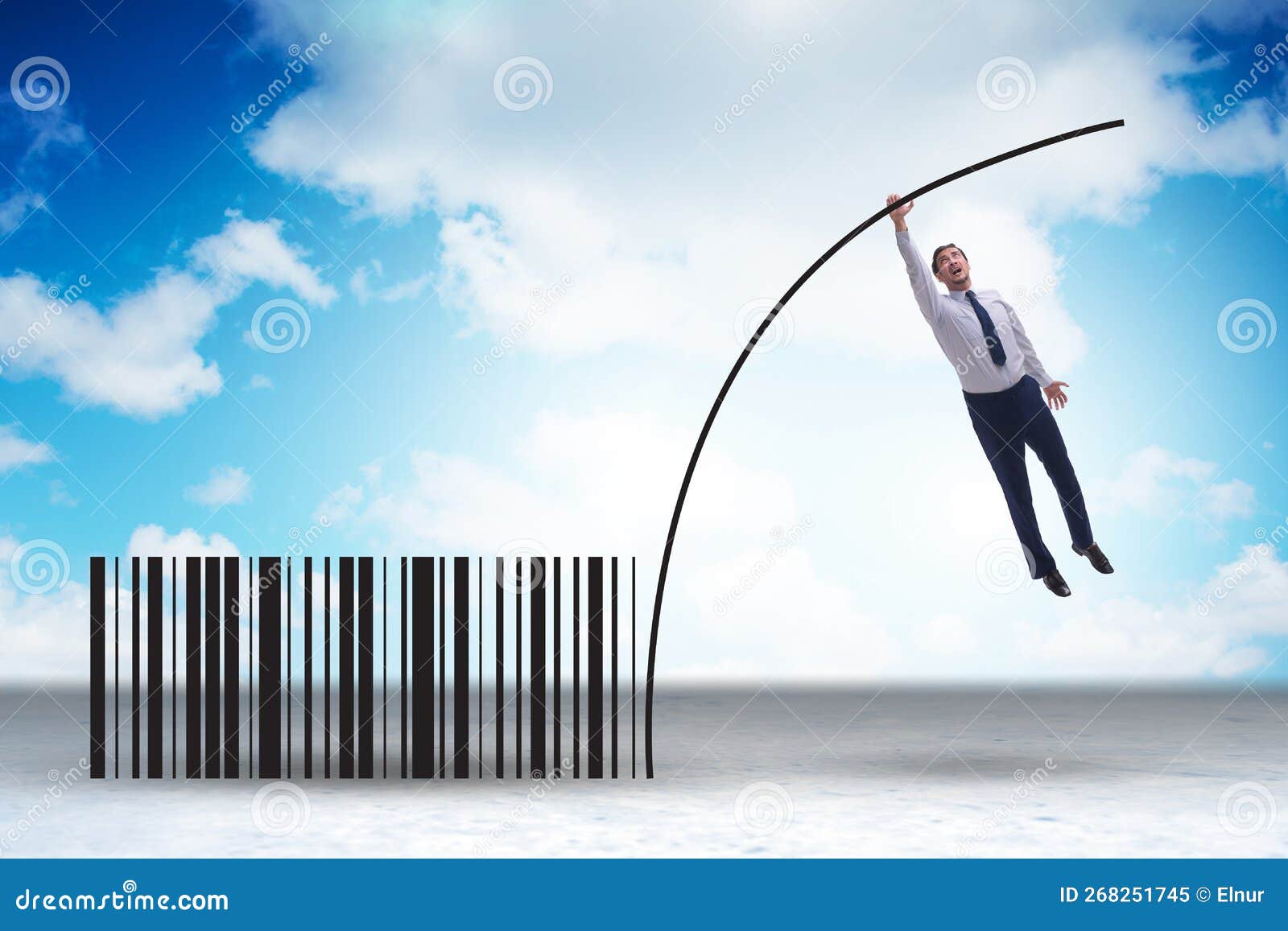 Businessman Jumping Over Bar Code in Pole Vaulting Stock Image - Image ...