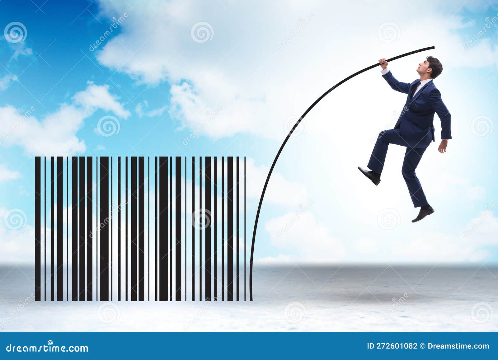 Businessman Jumping Over Bar Code in Pole Vaulting Stock Photo - Image ...