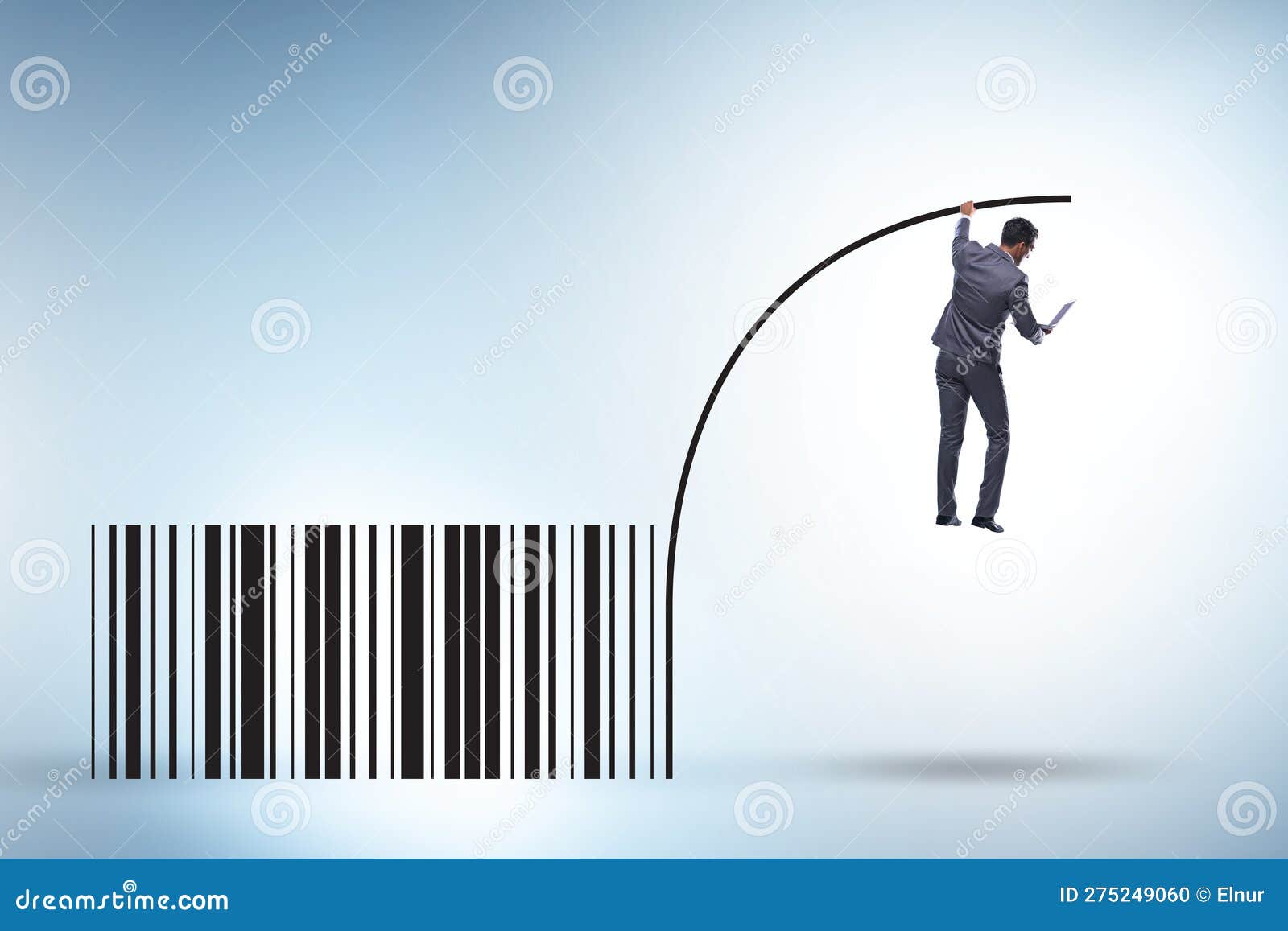 Businessman Jumping Over Bar Code in Pole Vaulting Stock Illustration ...