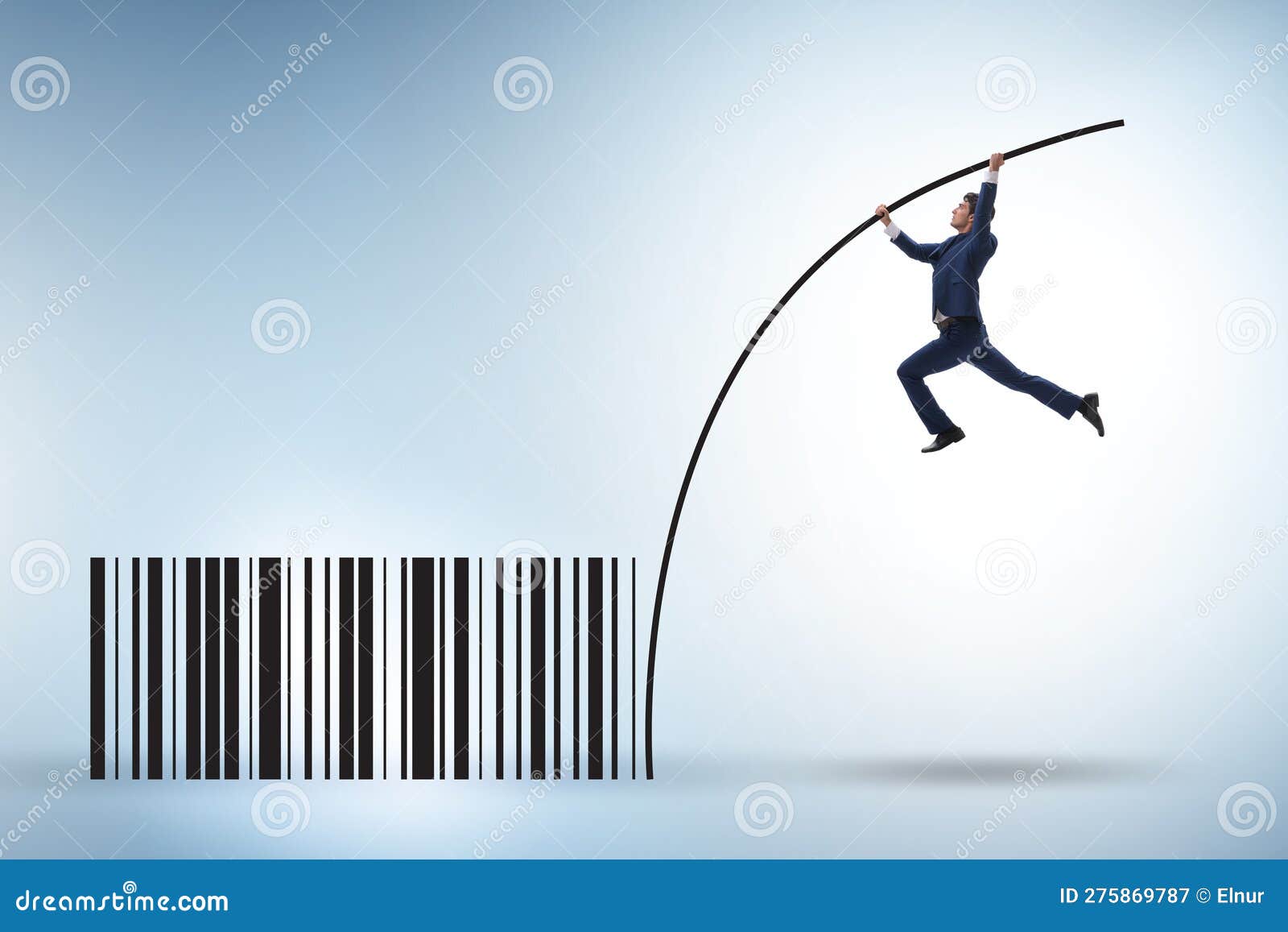 Businessman Jumping Over Bar Code in Pole Vaulting Stock Illustration ...