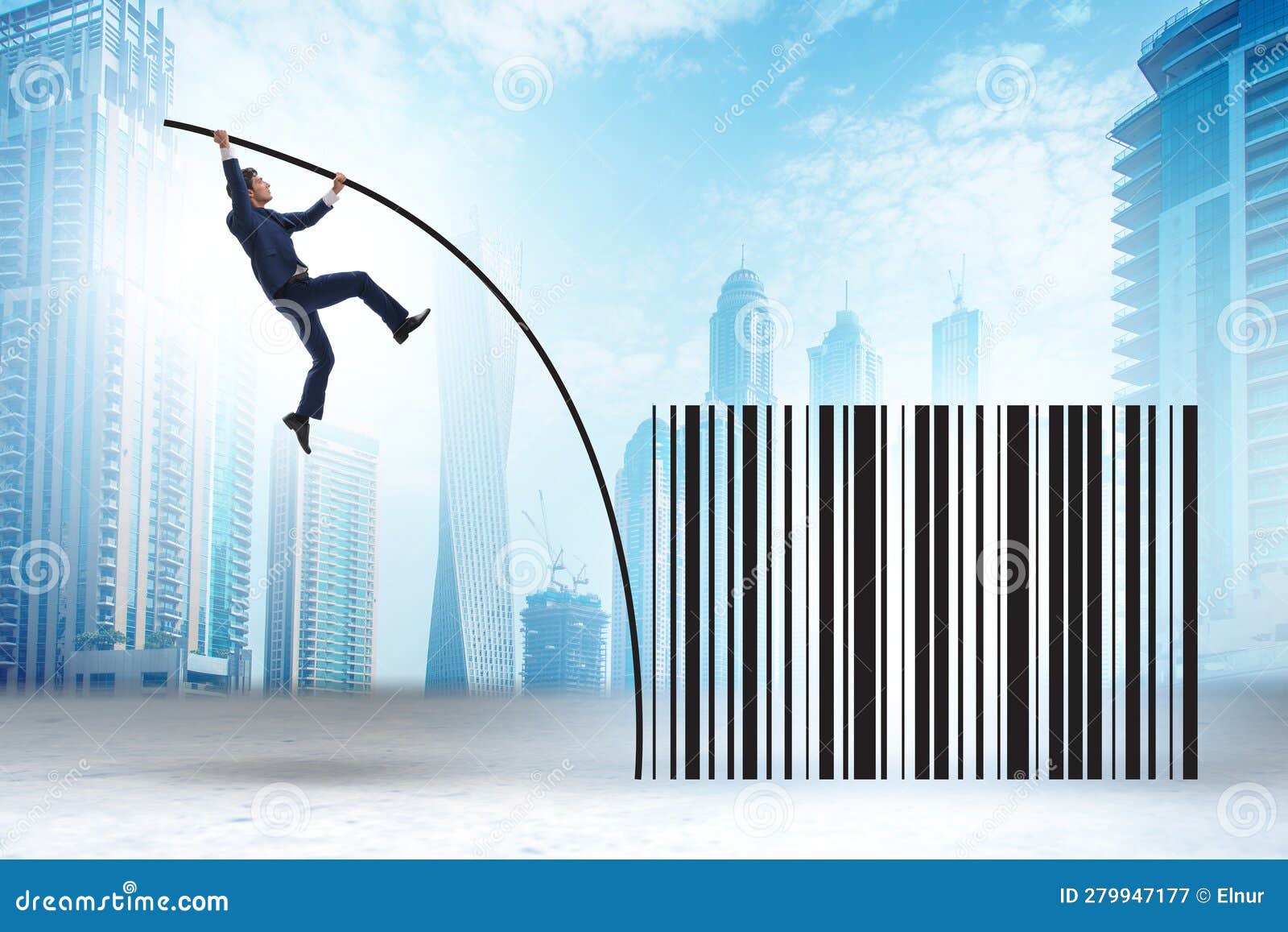 Businessman Jumping Over Bar Code in Pole Vaulting Stock Image - Image ...