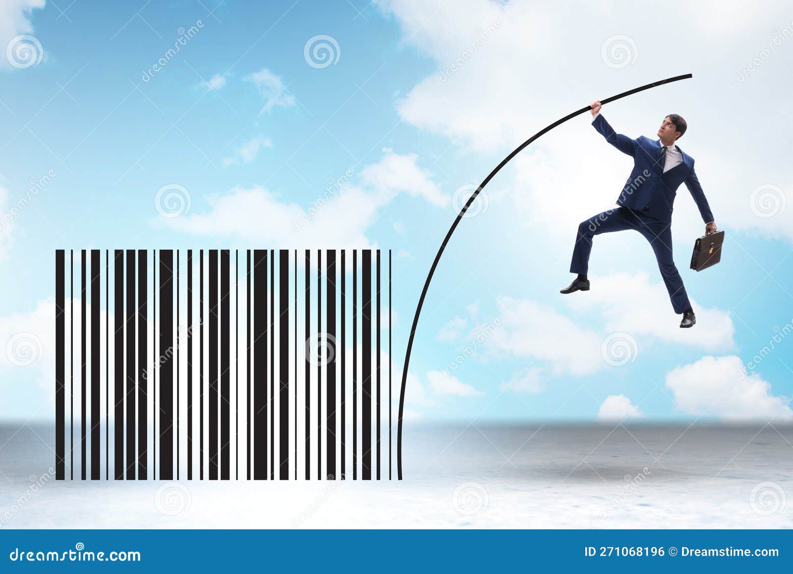 Businessman Jumping Over Bar Code in Pole Vaulting Stock Photo - Image ...