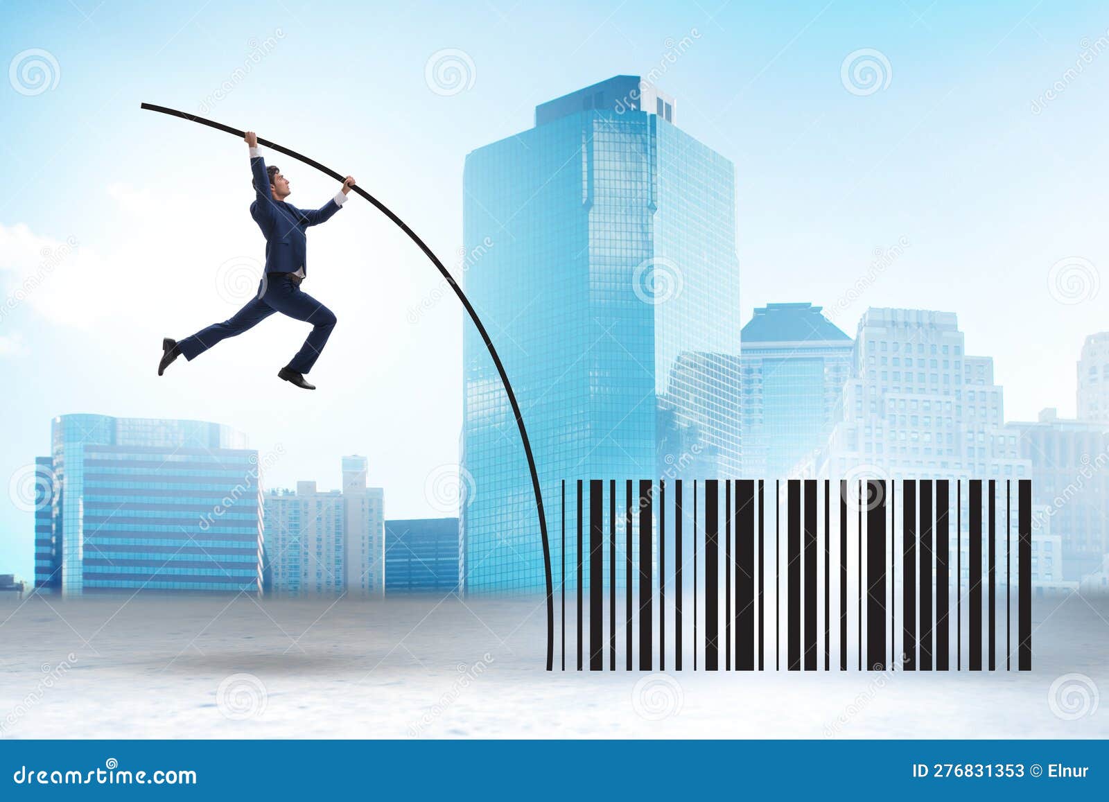 Businessman Jumping Over Bar Code in Pole Vaulting Stock Illustration ...