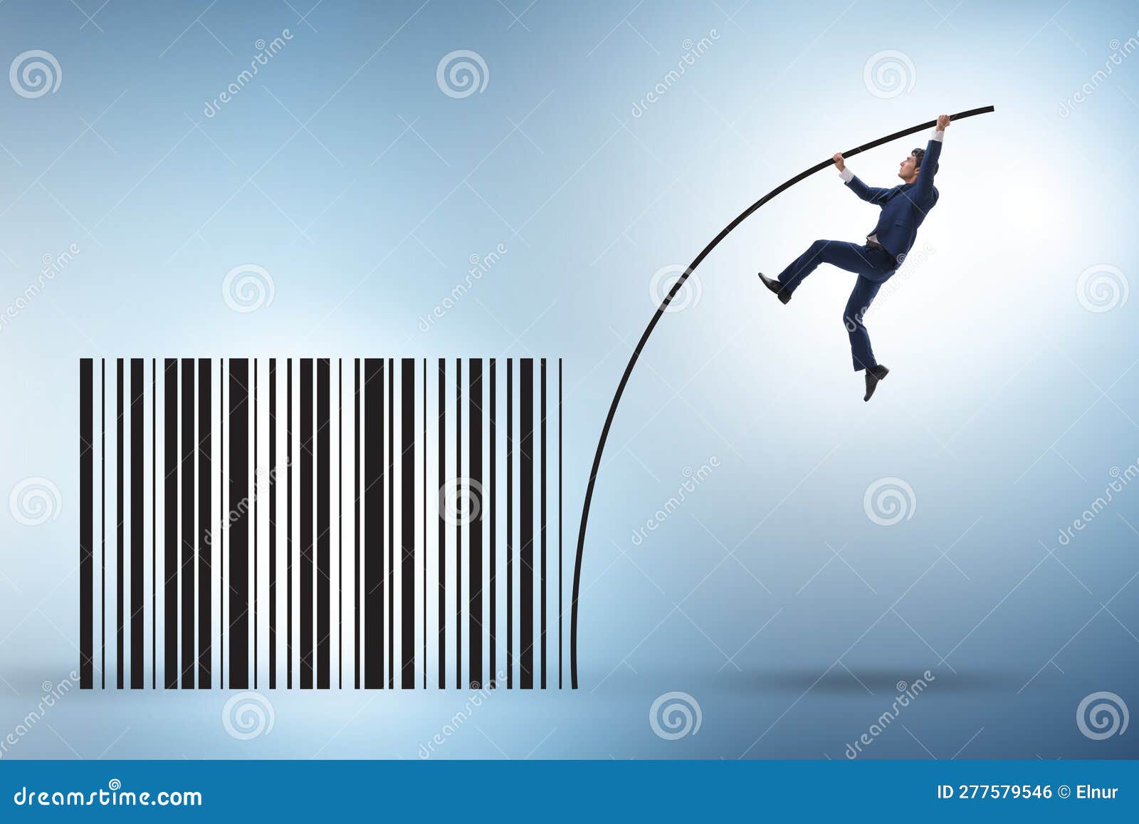 Businessman Jumping Over Bar Code in Pole Vaulting Stock Photo - Image ...
