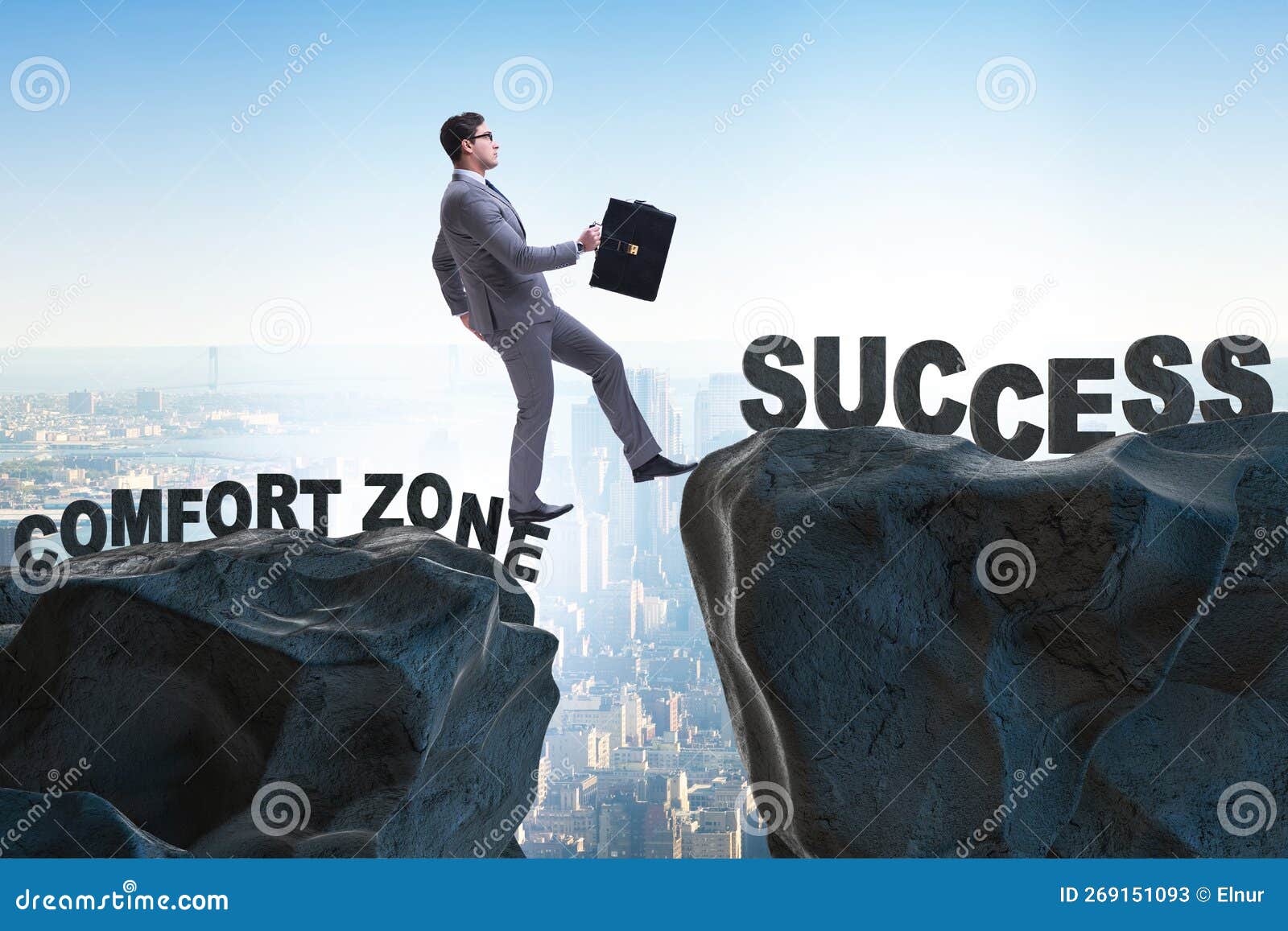 Businessman Jumping Over Cliff in the Concept Stock Image - Image of ...
