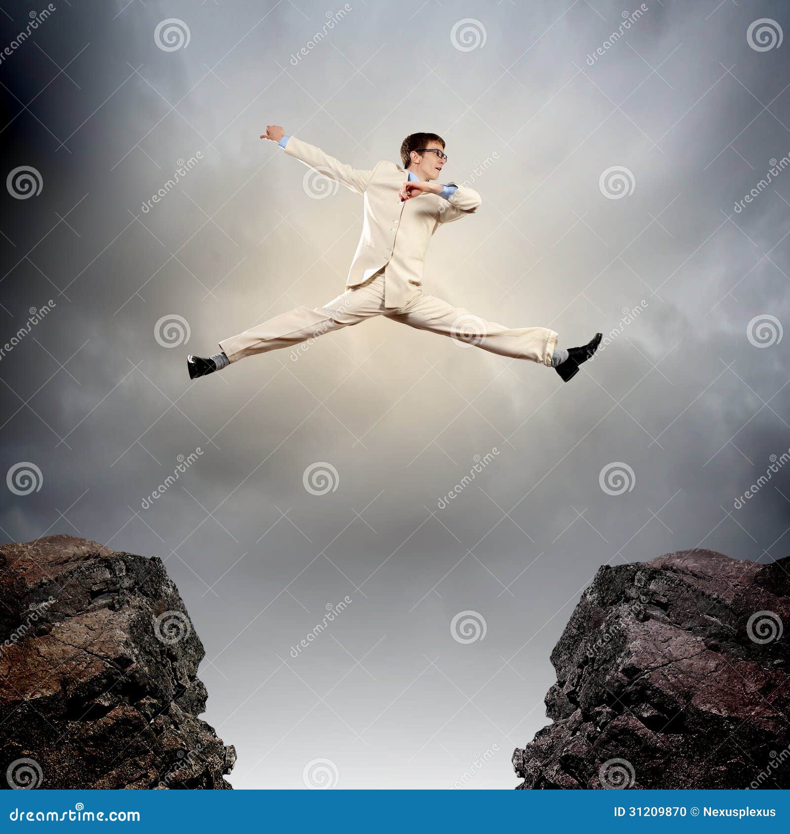 Businessman Jumping Over Gap Stock Photo - Image of executive ...