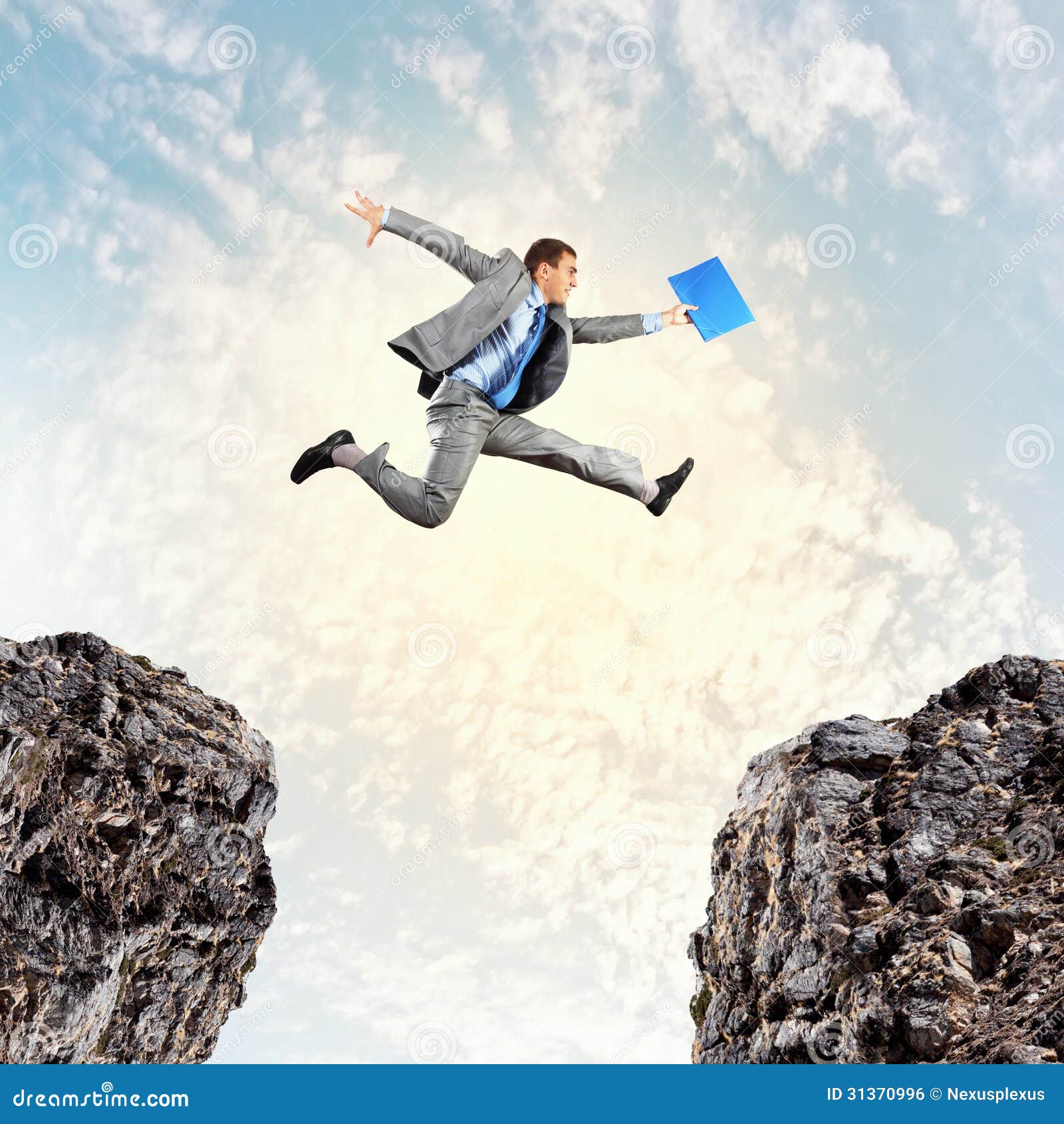 Businessman Jumping Over Gap Stock Photo - Image of ambitious ...