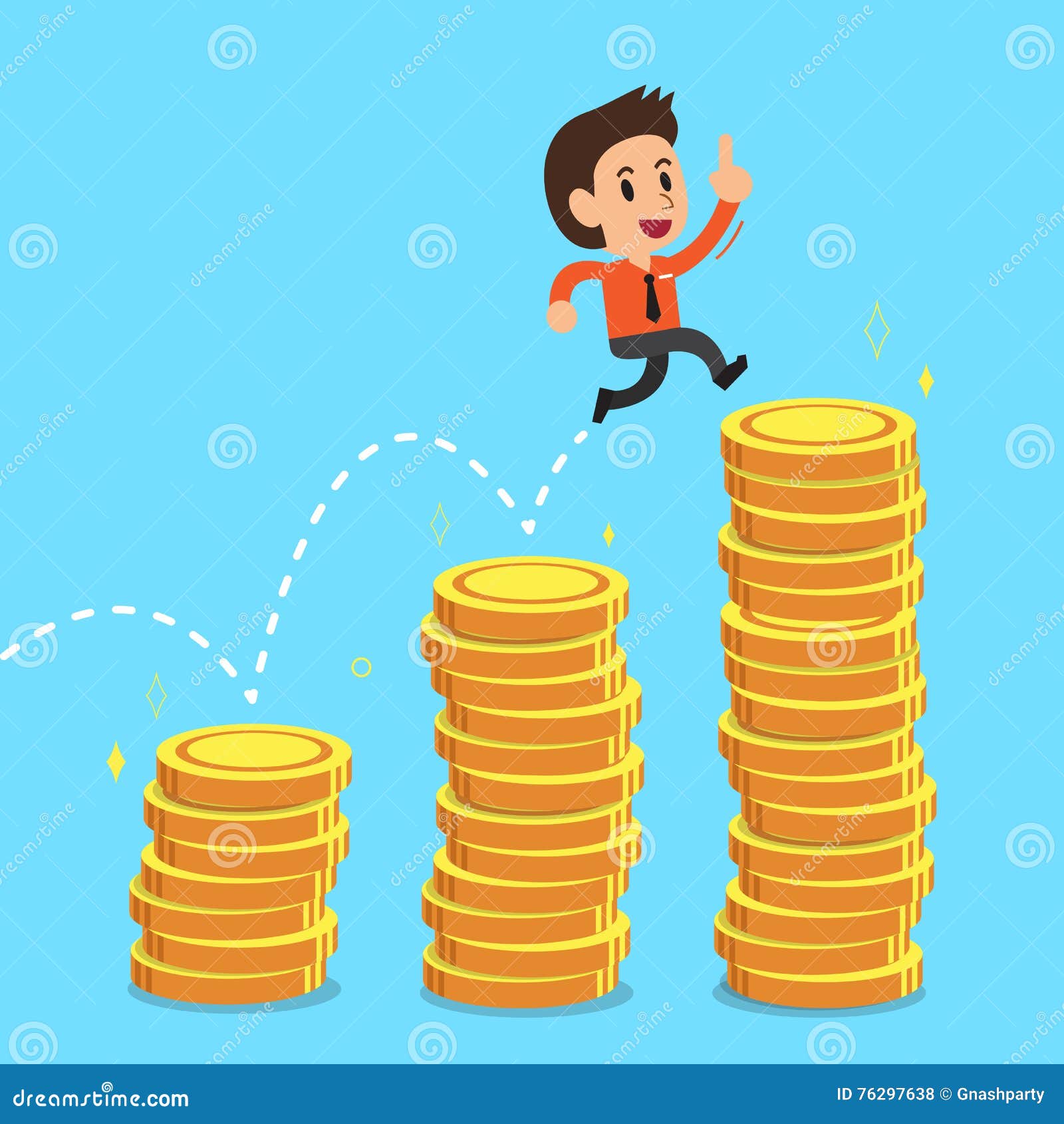 Businessman Jumping Over Money Stacks Stock Vector - Illustration of ...