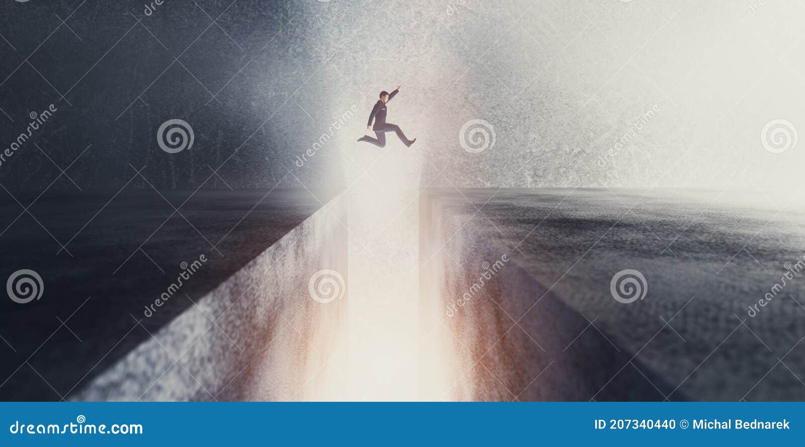 Businessman Jumping Over a Precipice or Gap Stock Illustration ...