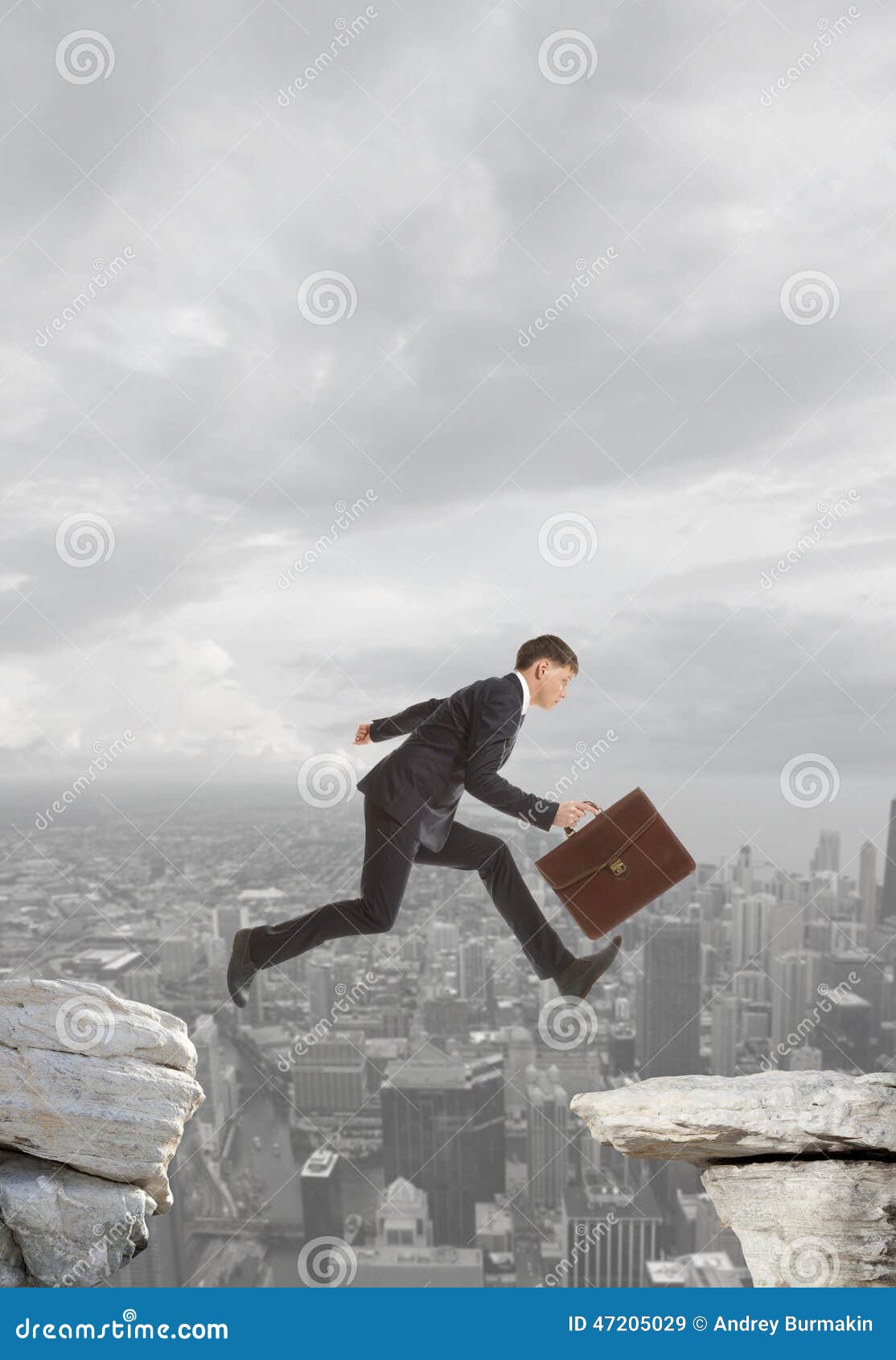 Businessman Jumping Over Rocks Stock Image - Image of cloud, caucasian ...