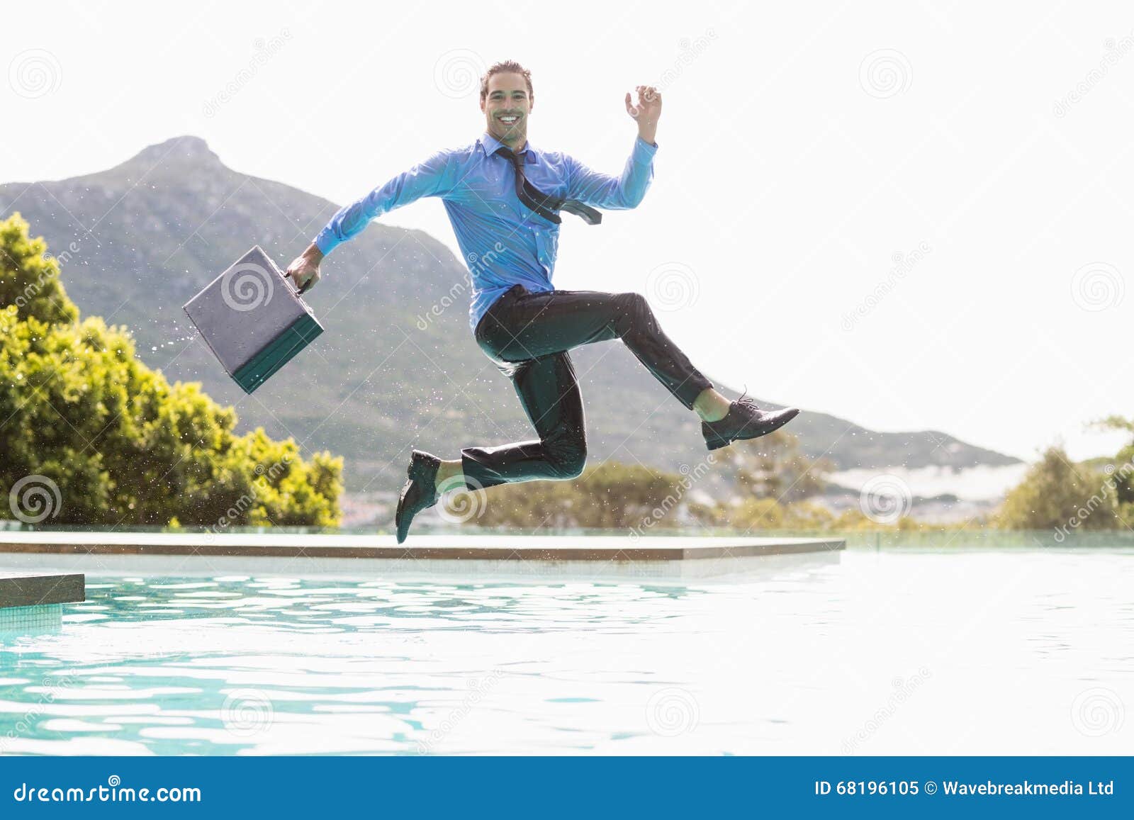 Businessman Jumping Over Swimming Pool Stock Image - Image of cheerful ...