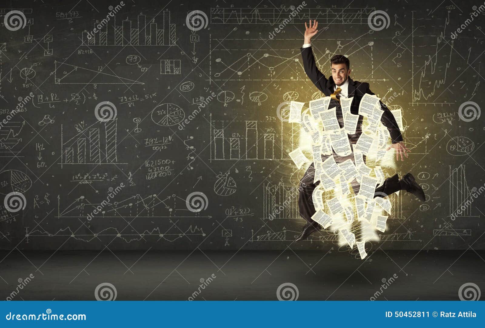 Businessman Jumping with Paper Document Cloud Stock Image - Image of ...