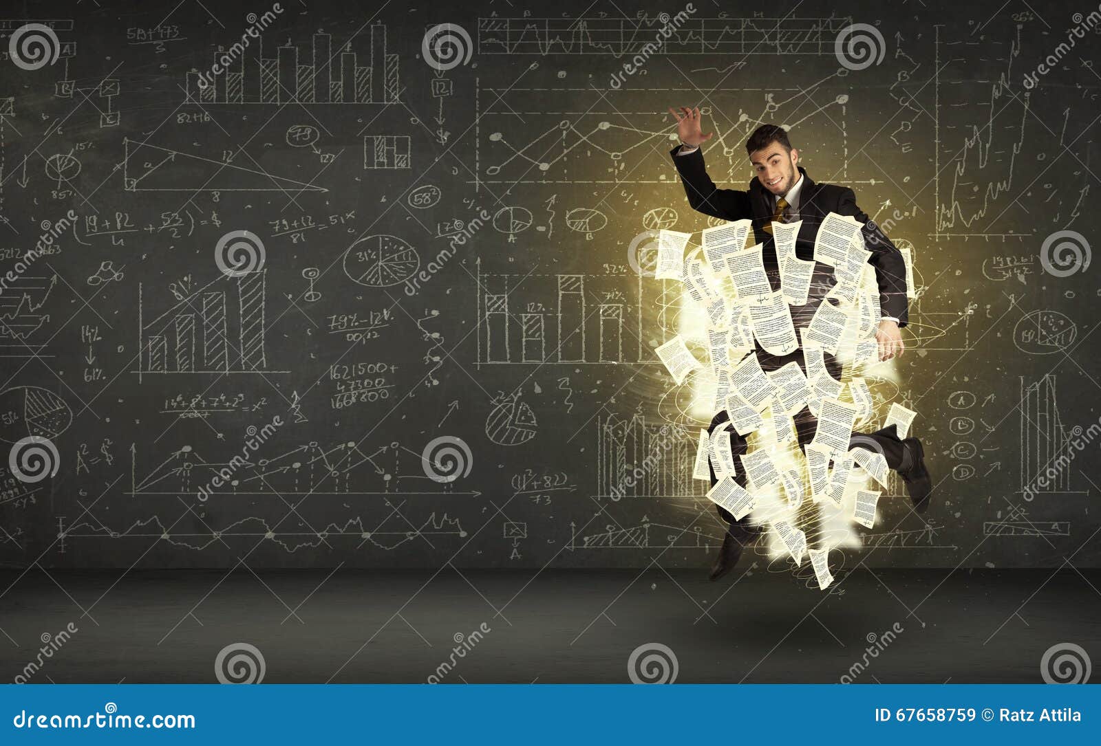 Businessman Jumping with Paper Document Cloud Stock Image - Image of ...