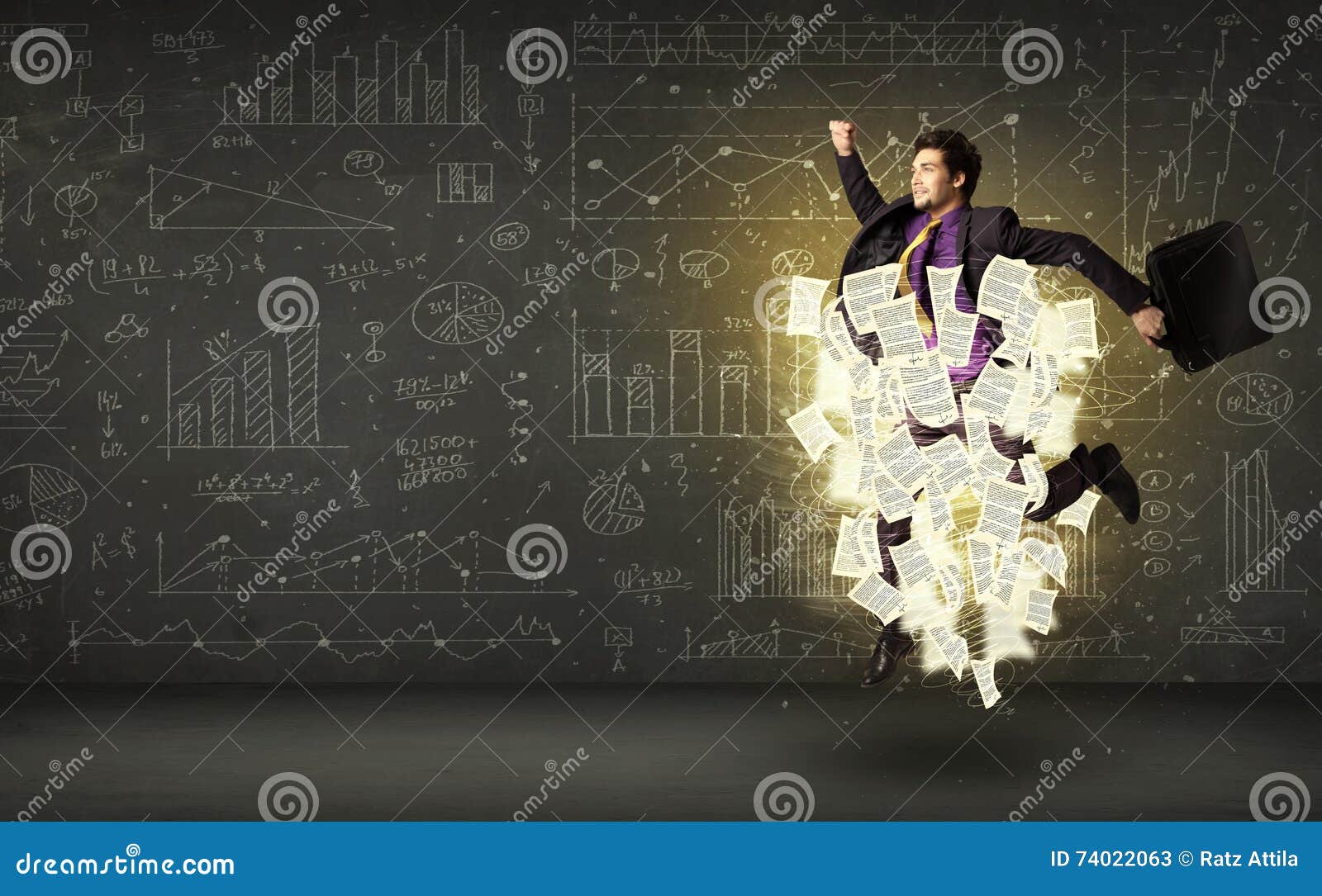 Businessman Jumping with Paper Document Cloud Stock Image - Image of ...