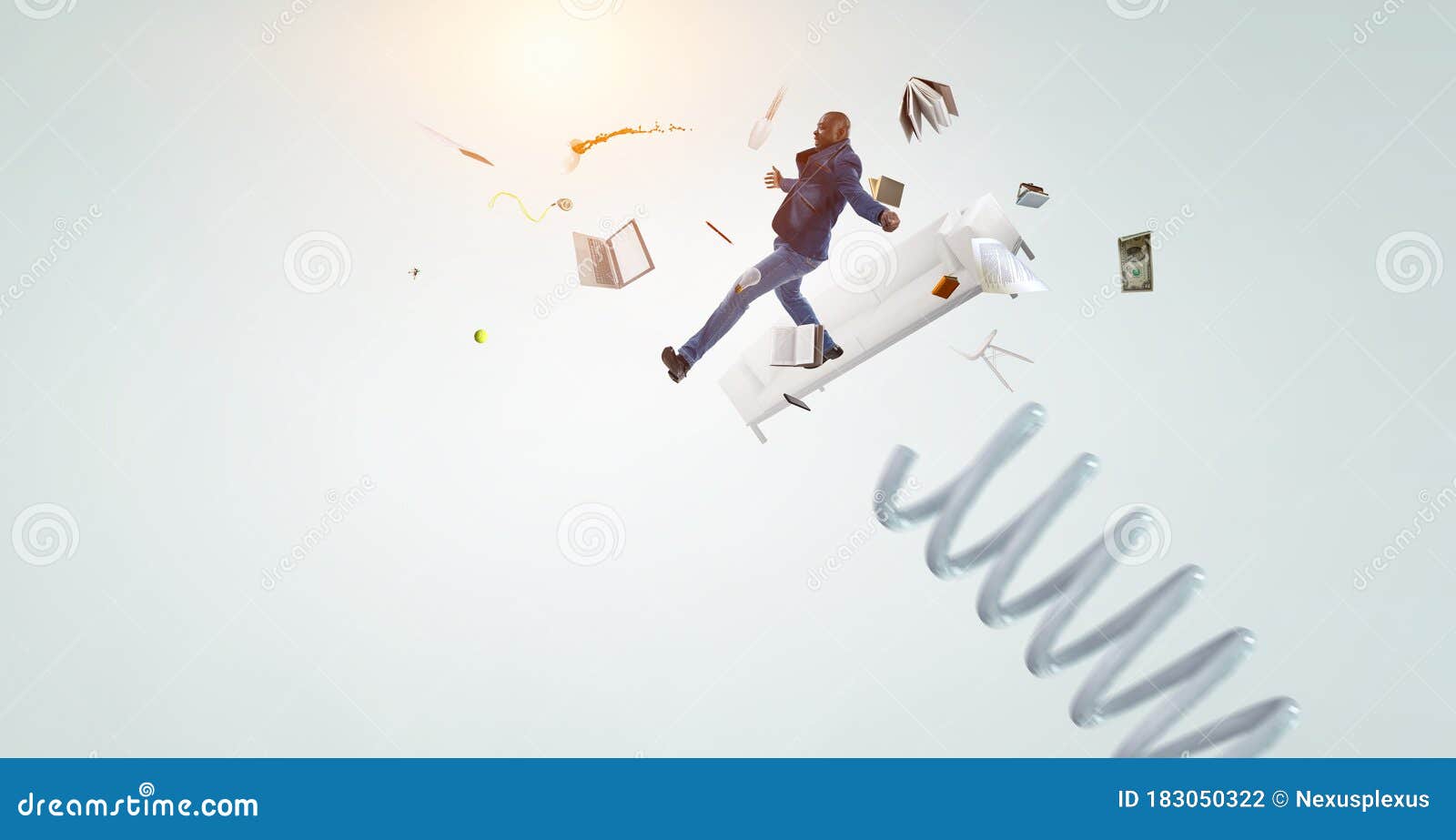 Businessman Jumping on Springboard . Mixed Media Stock Photo - Image of ...