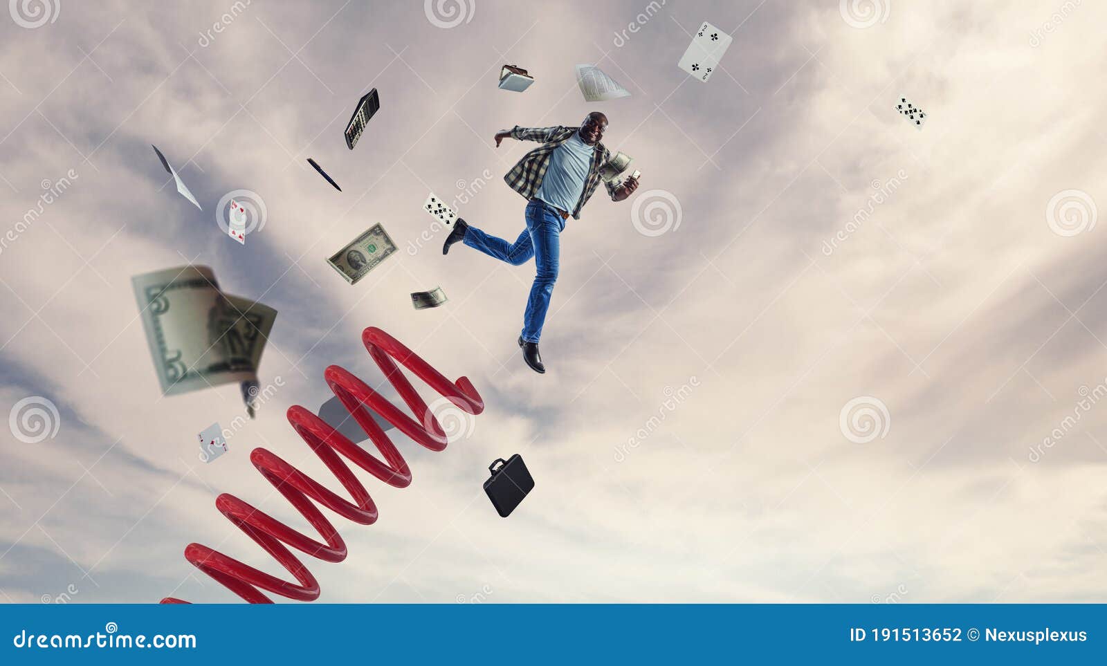 Businessman Jumping on Springboard . Mixed Media Stock Photo - Image of ...